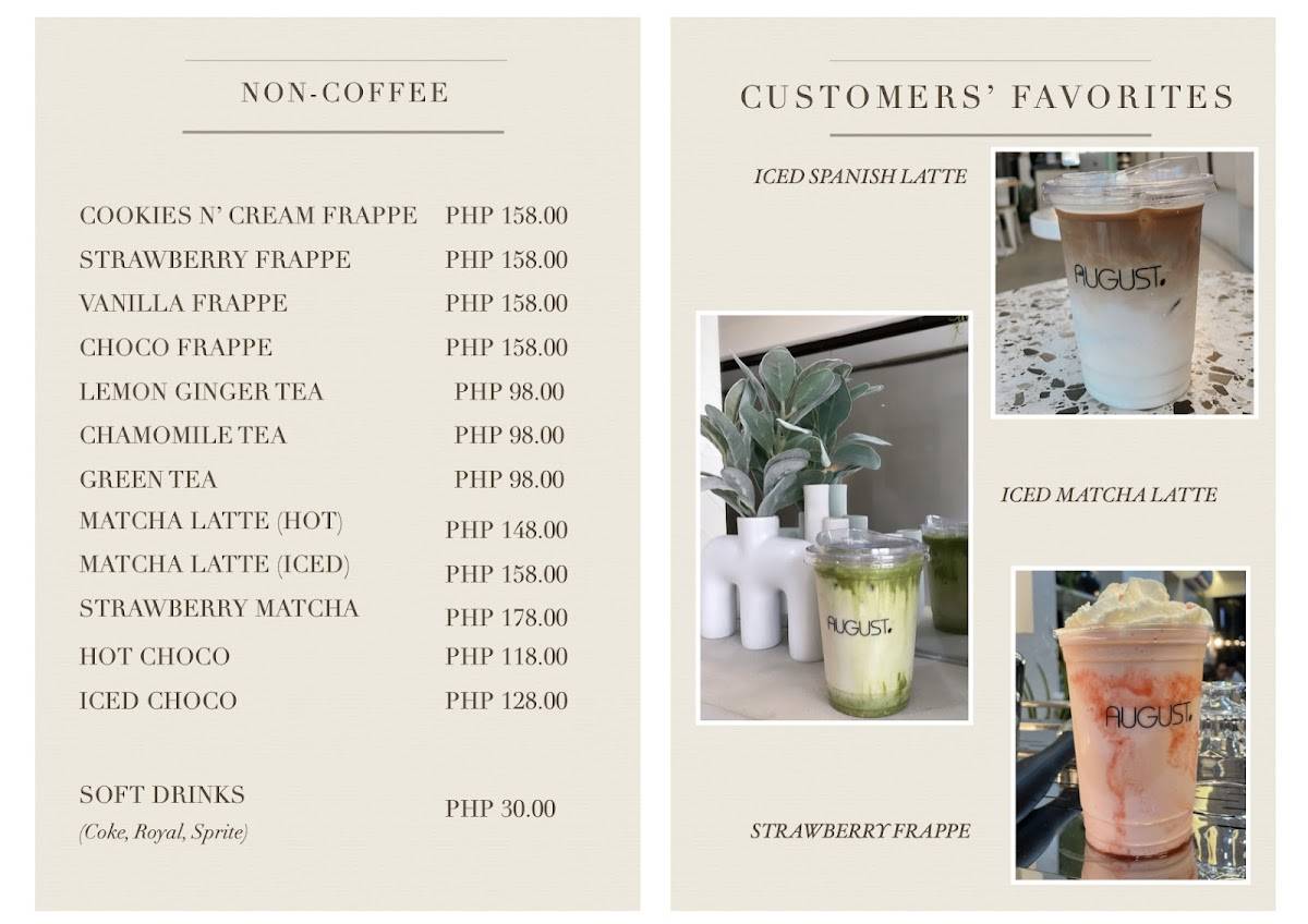 Menu at August Coffeeshop, Davao City