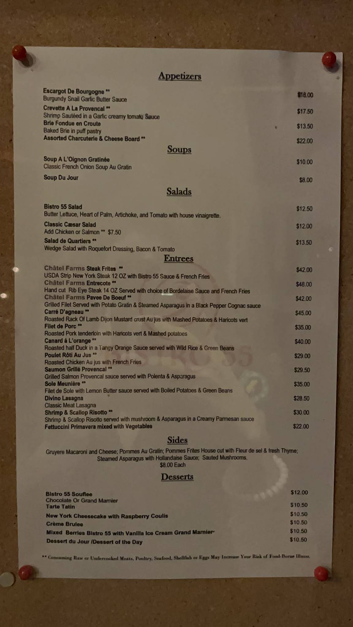 Menu at Bistro 55 restaurant, North Augusta