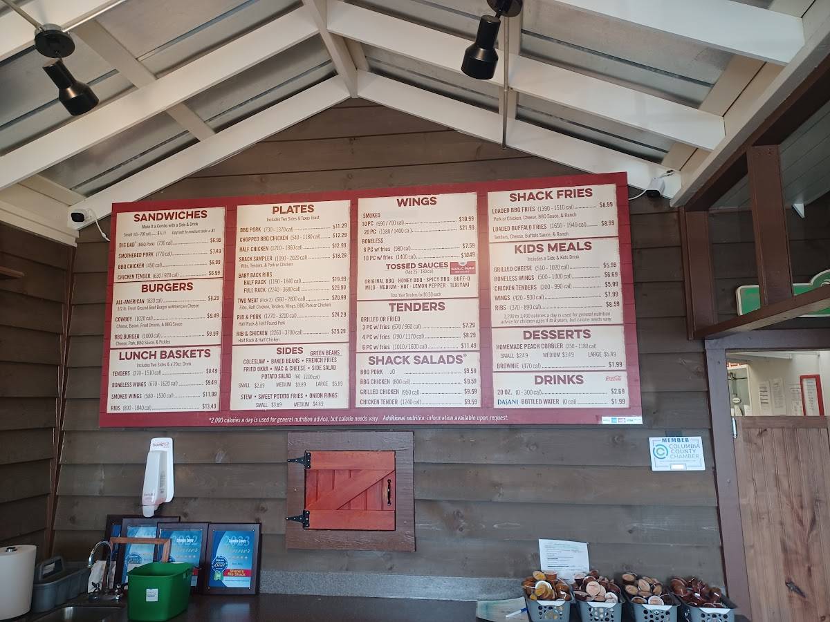 Menu at Shane's Rib Shack BBQ, Evans, Washington Rd