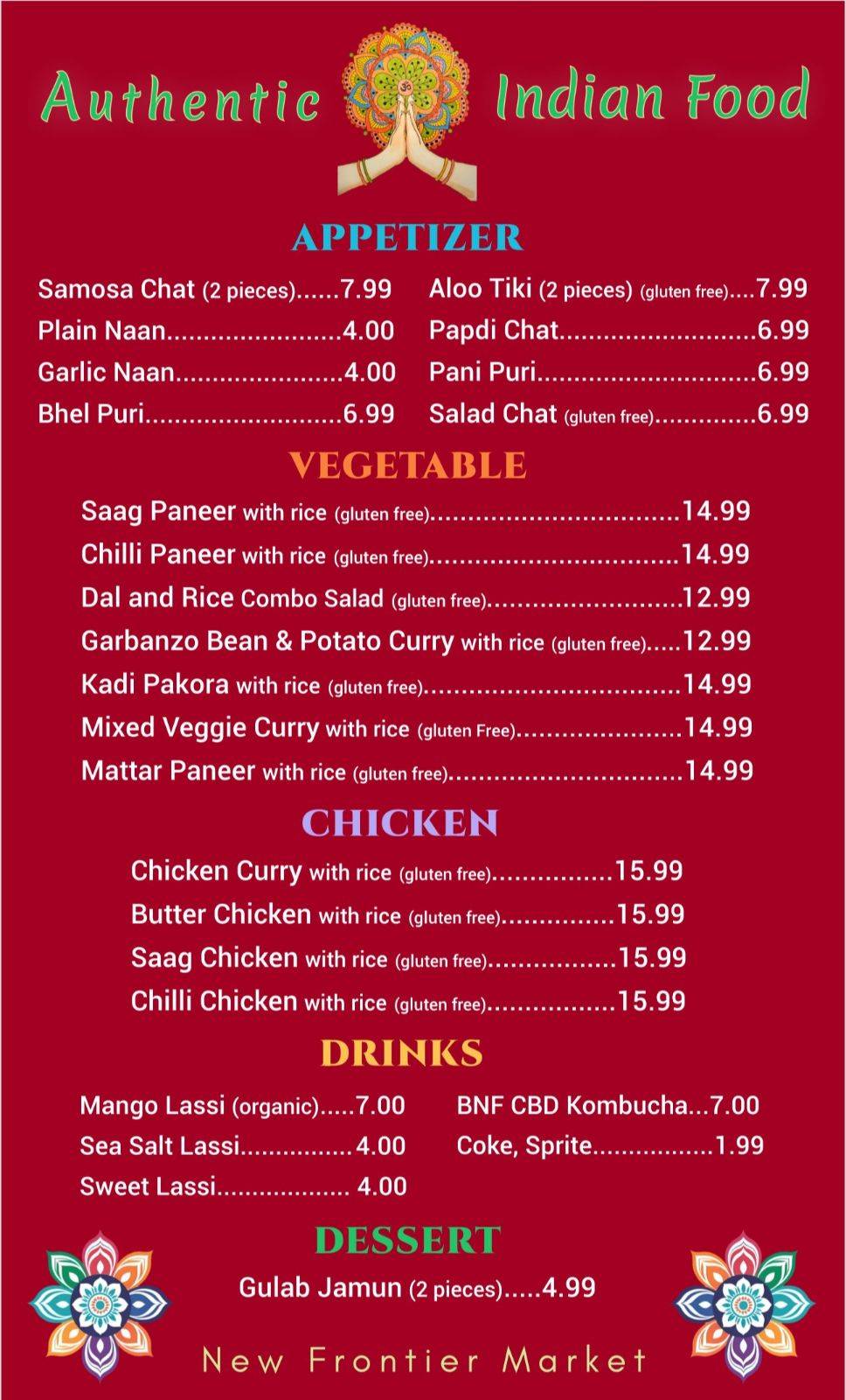 Menu at Authentic Indian Food restaurant, Eugene