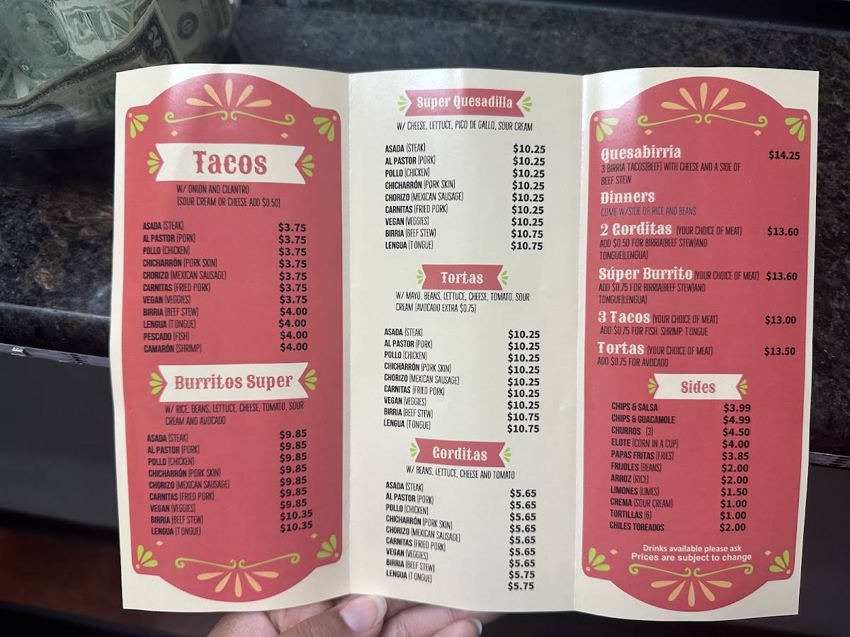 Menu at Authentic Taco restaurant, Elk Grove Village, Nerge Rd