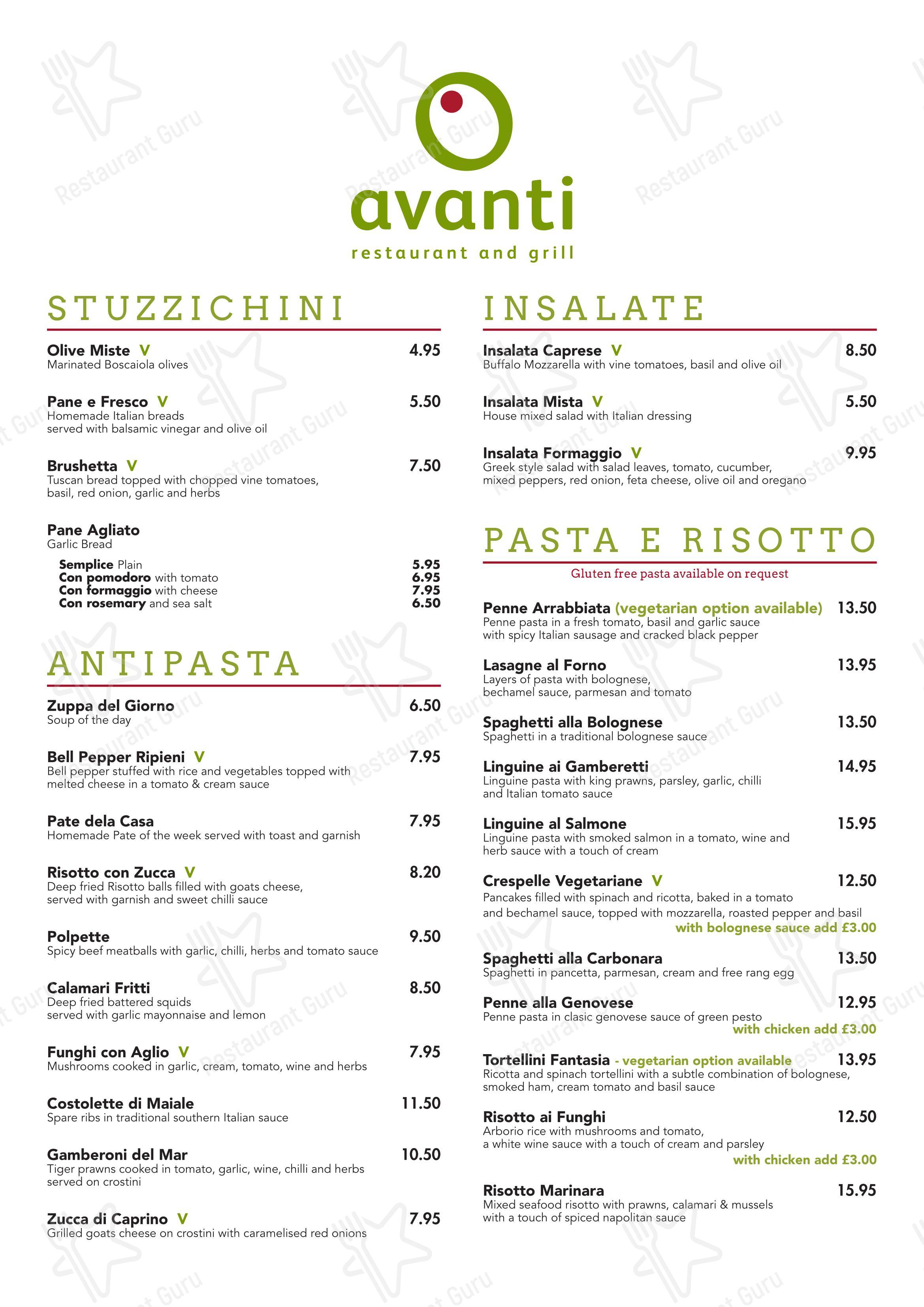 Menu at Avanti Restaurant & Grill, Stockport, 1 Moorside Rd