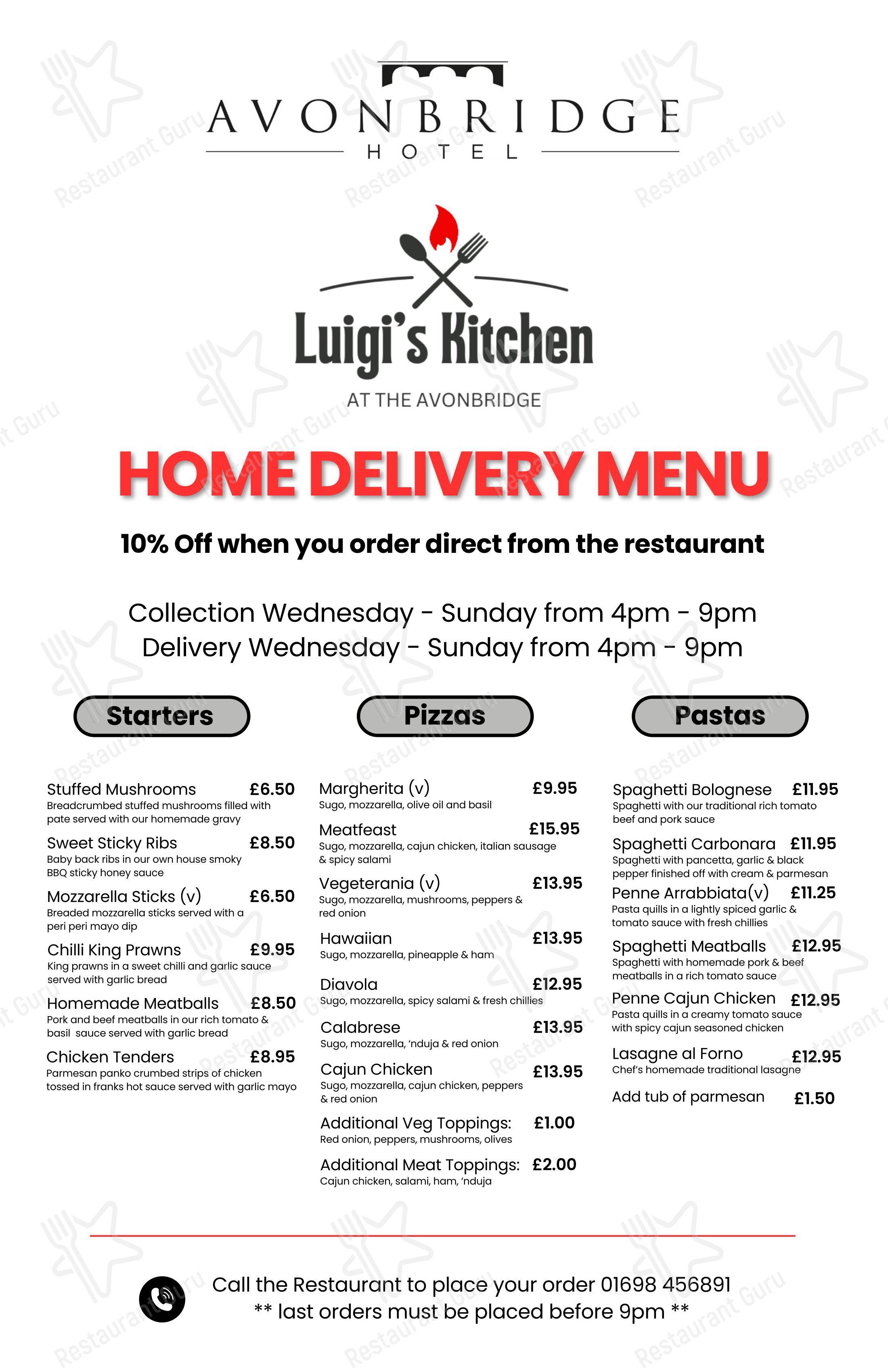 Menu at Avonbridge pub & bar, Hamilton