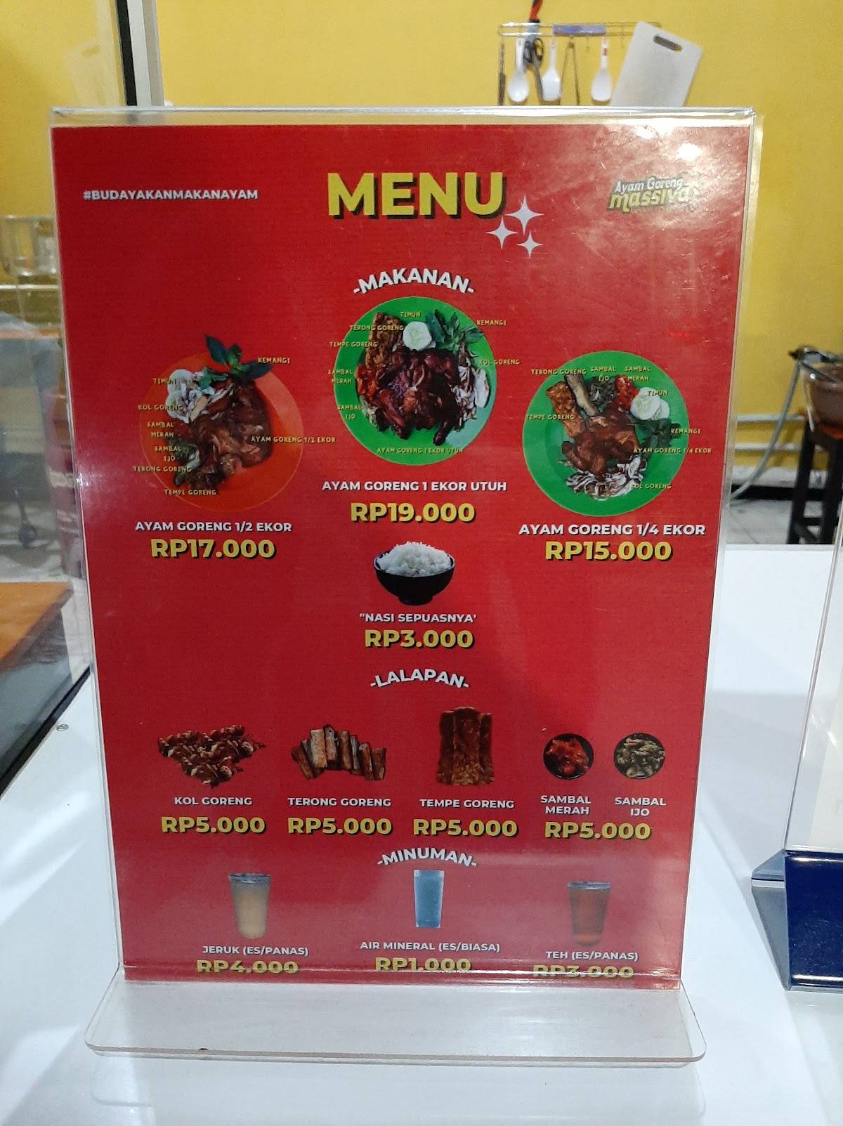 Menu at Ayam Goreng Massiva Pandega restaurant, Sendangadi