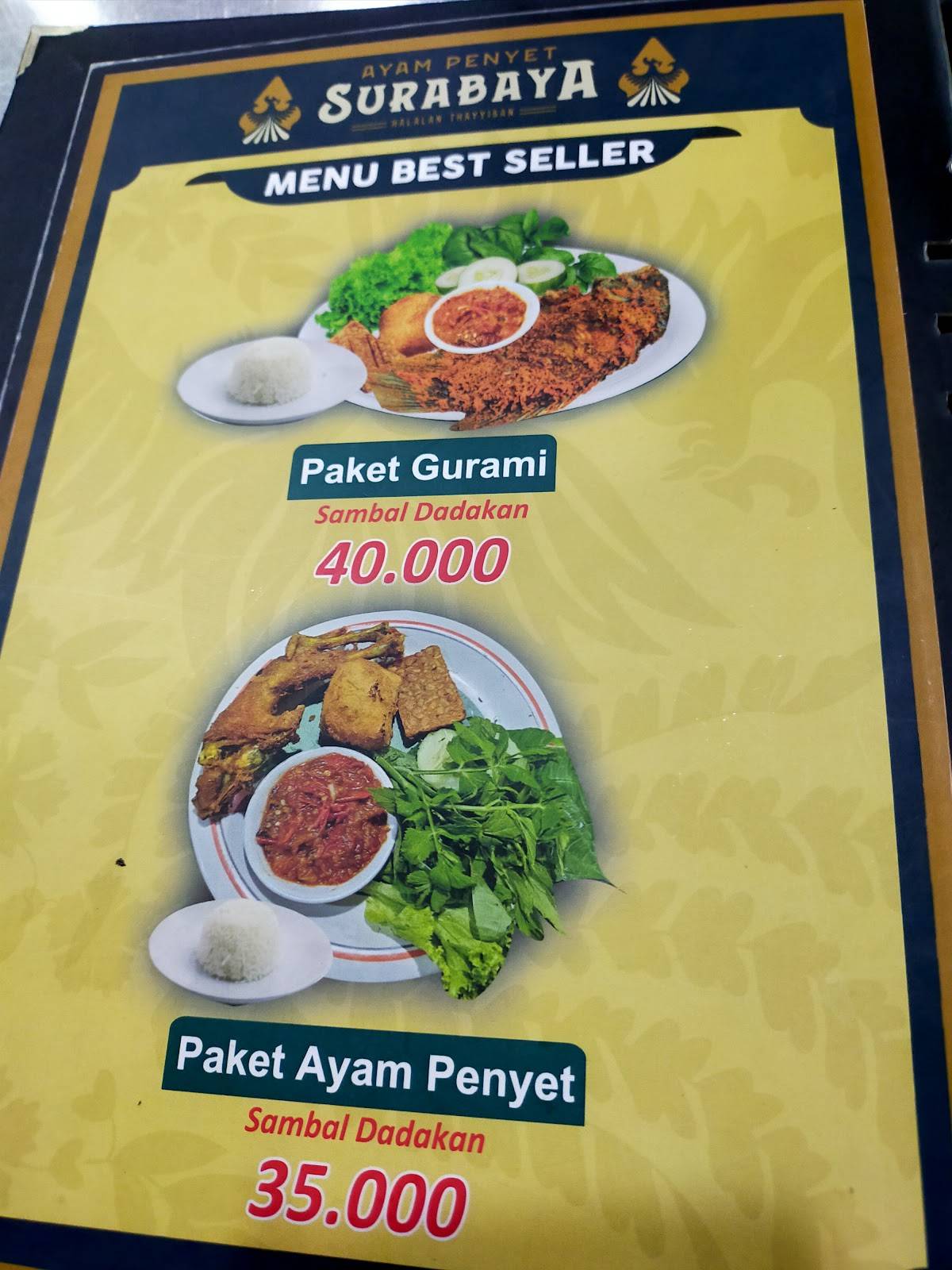 Menu at Ayam Penyet Surabaya Cipacing restaurant, Cipacing