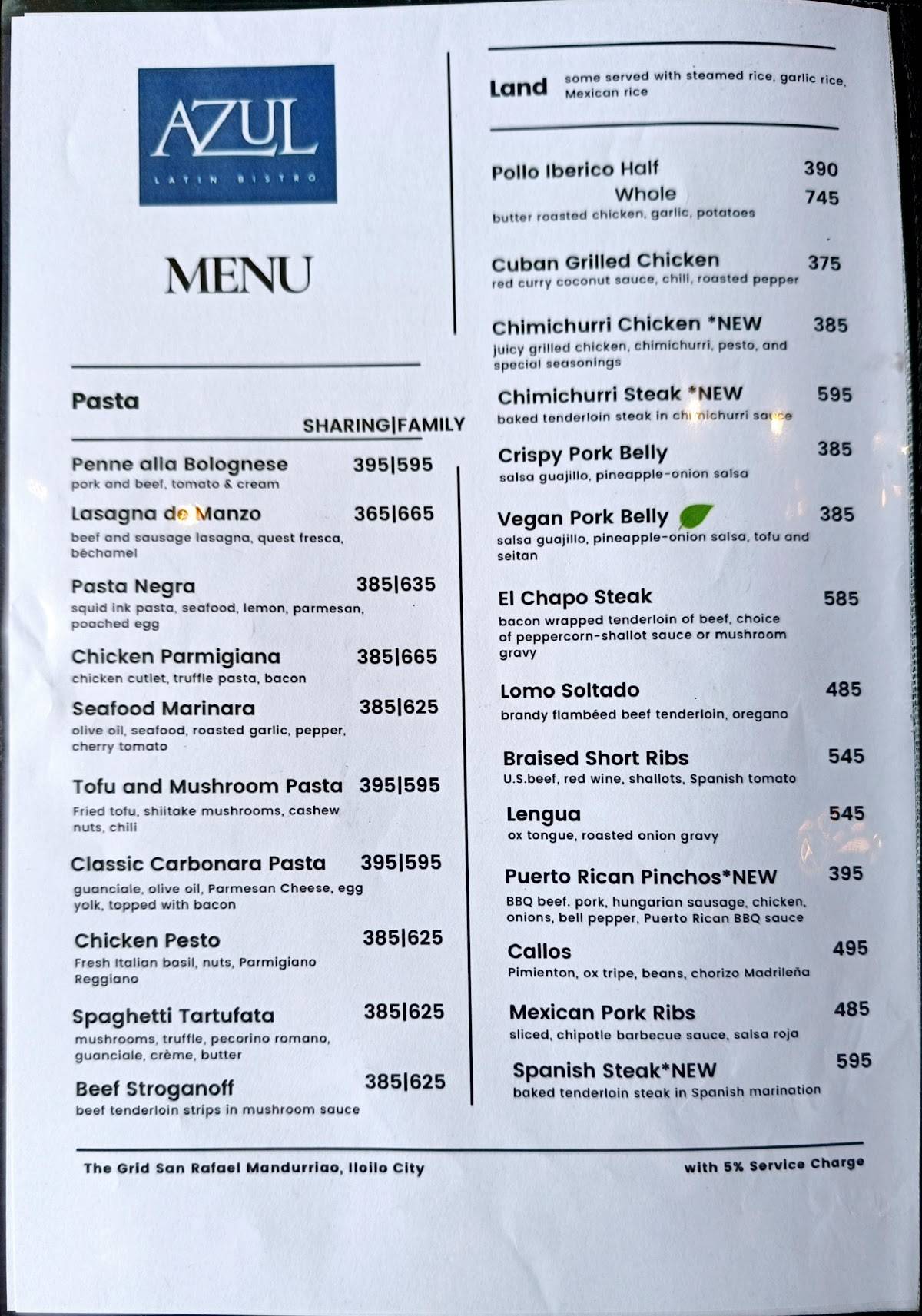 Menu at AzuL Latin Bistro pub & bar, Iloilo City, PG5X+6MQ