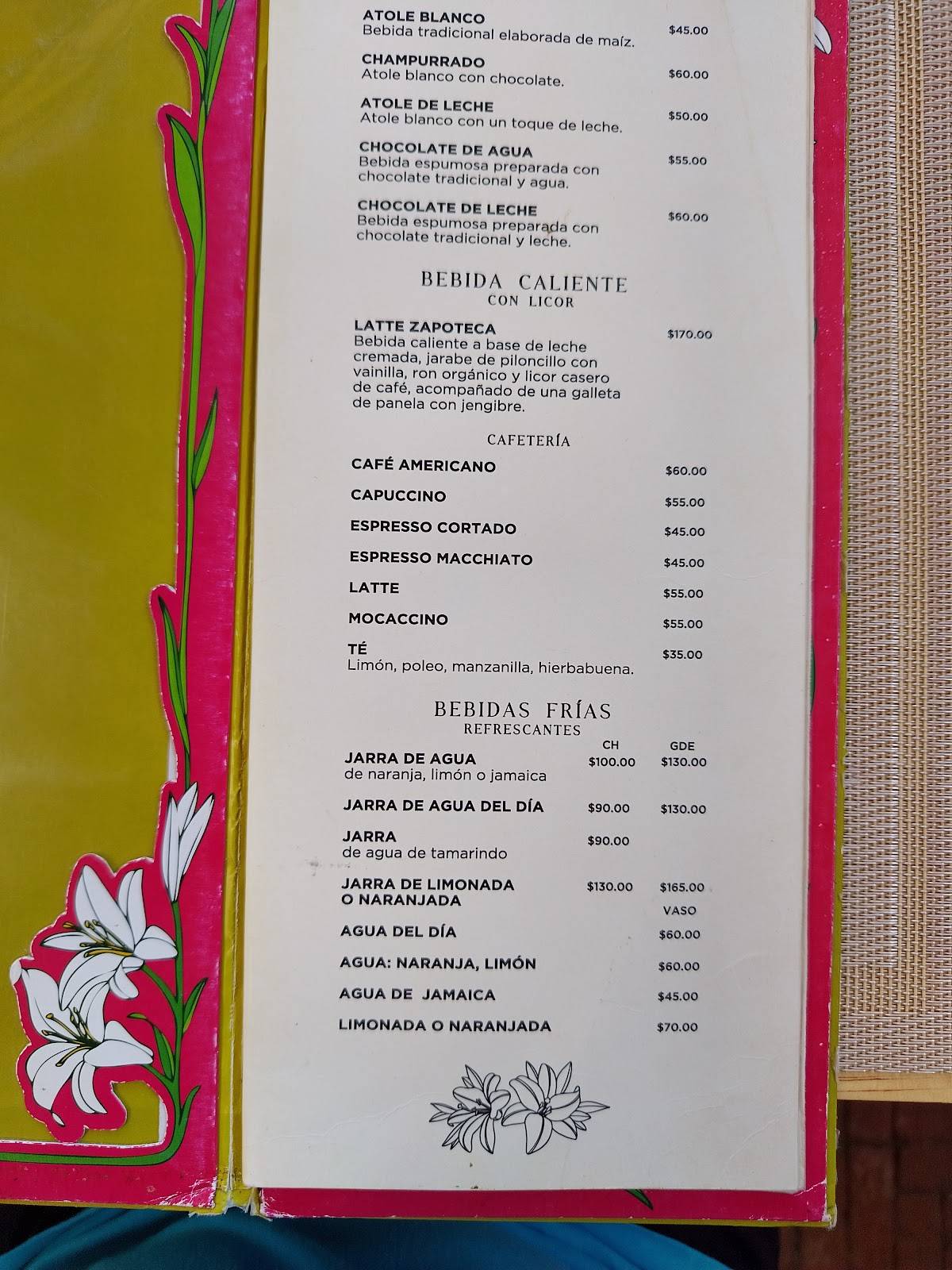 Menu at Azucena Zapoteca steakhouse, San Juan Chilateca, Oaxaca ...