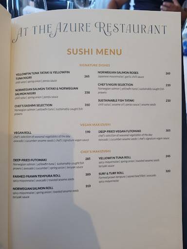 Menu at Azure Restaurant, Cape Town, Queen Victoria St