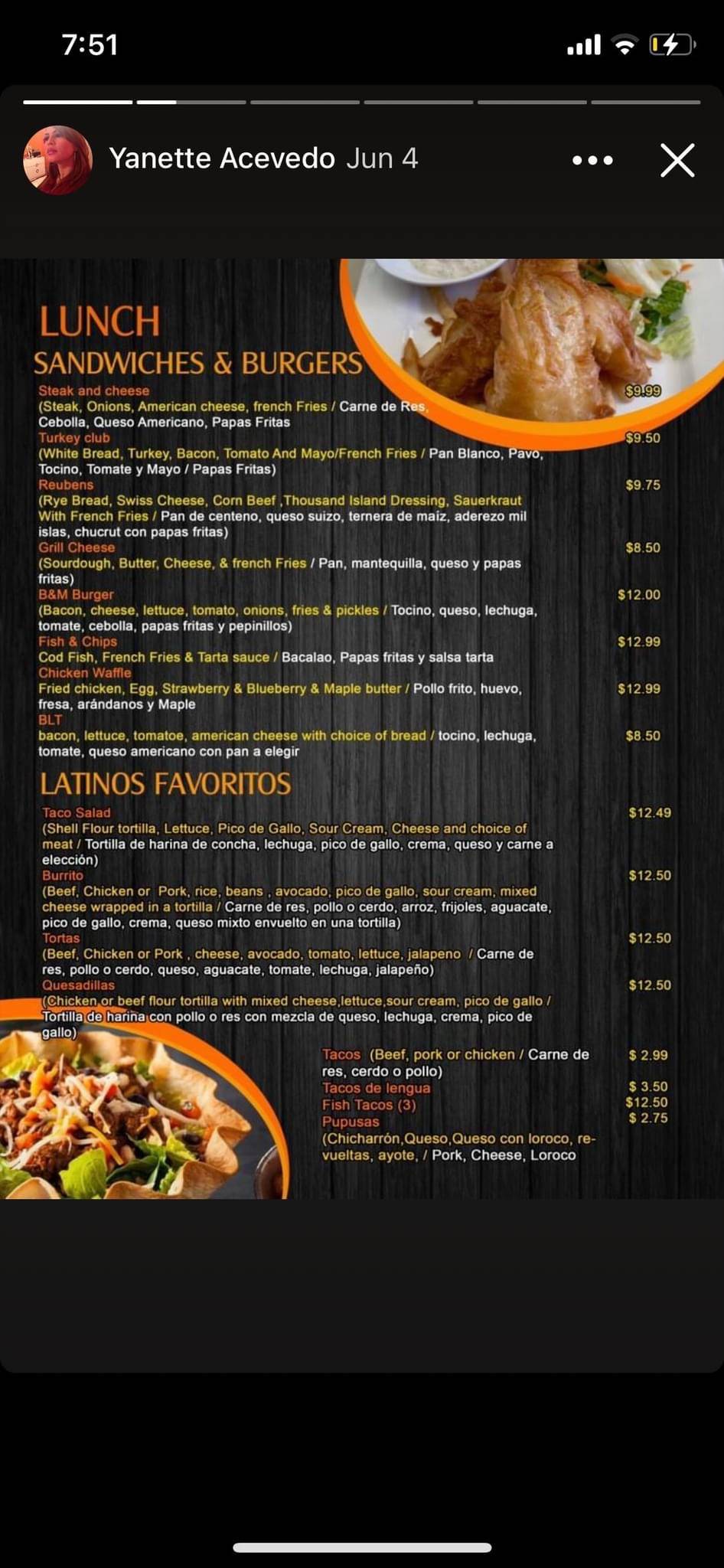 Menu at B & M Grill & Bar, Revere, 843 Broadway