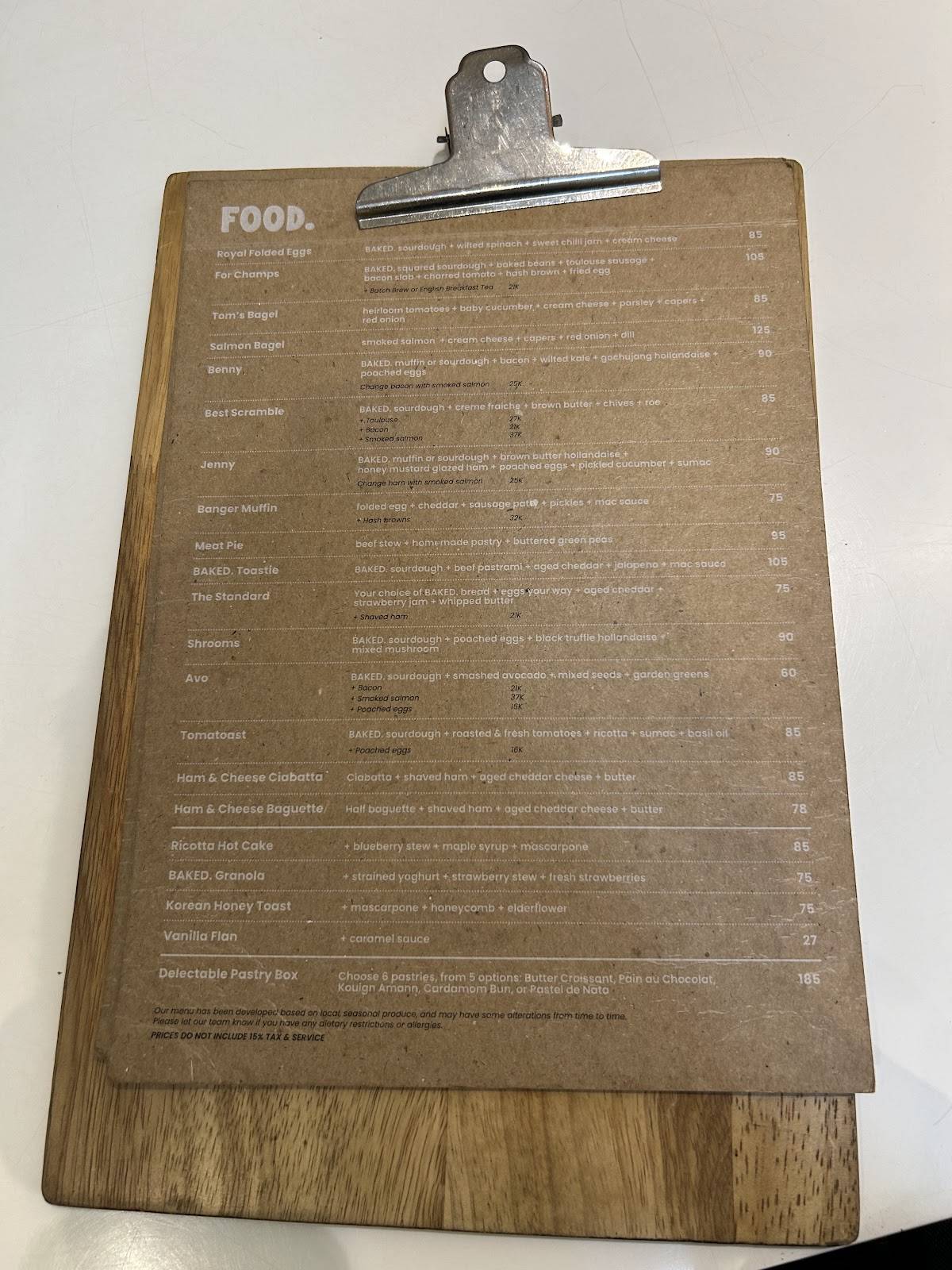 Menu at BAKED. Berawa cafe, Canggu, Jl. Raya Semat Gg. Kupu kupu No.1
