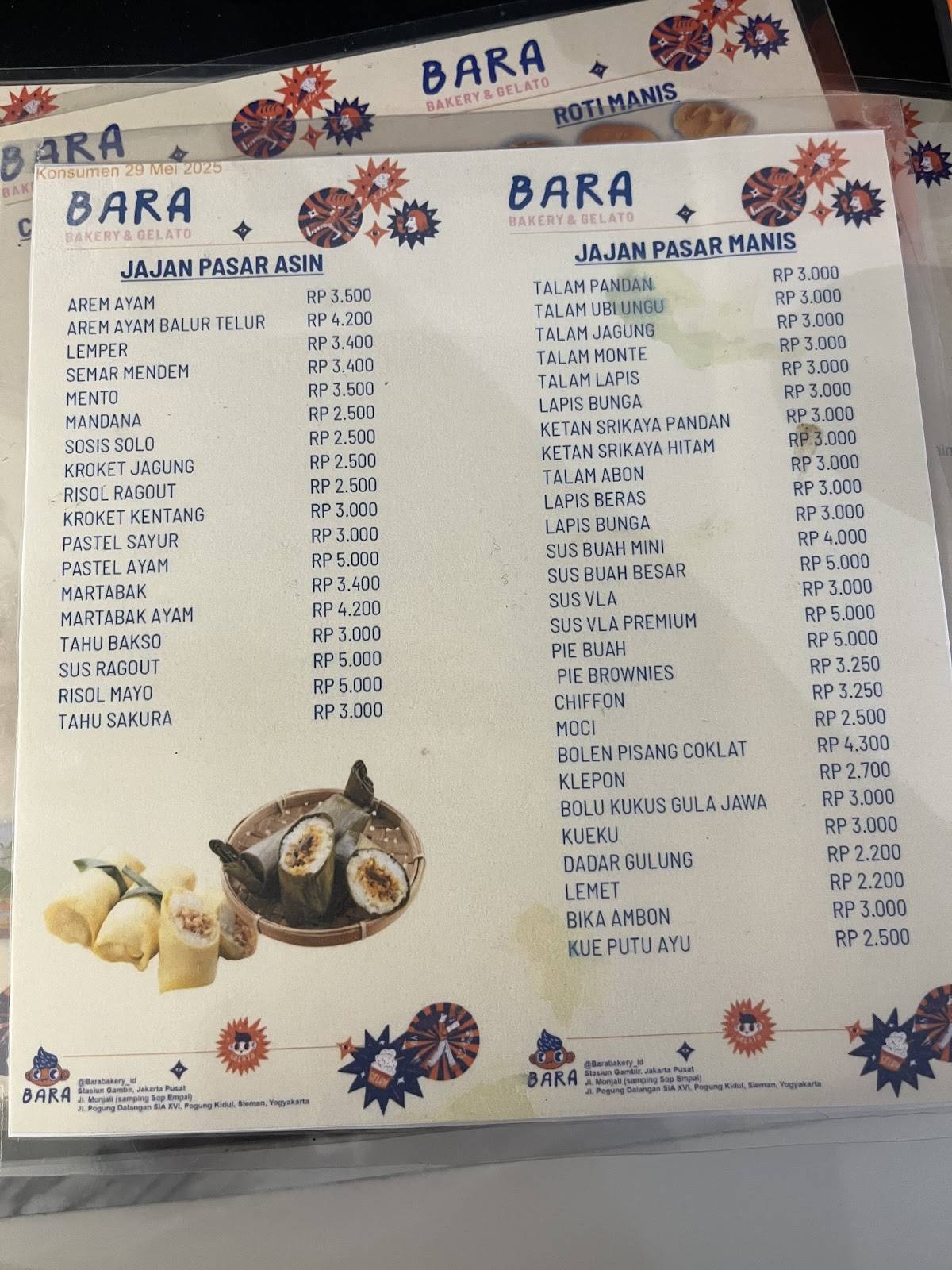 Menu at BARA BAKERY & GELATO, Sendangadi