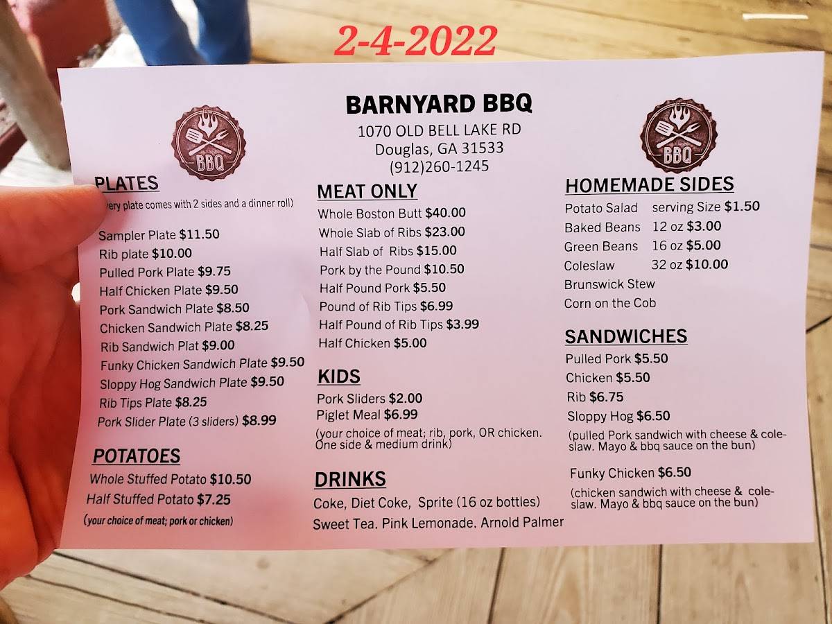 Menu at BARNYARD BBQ, Douglas