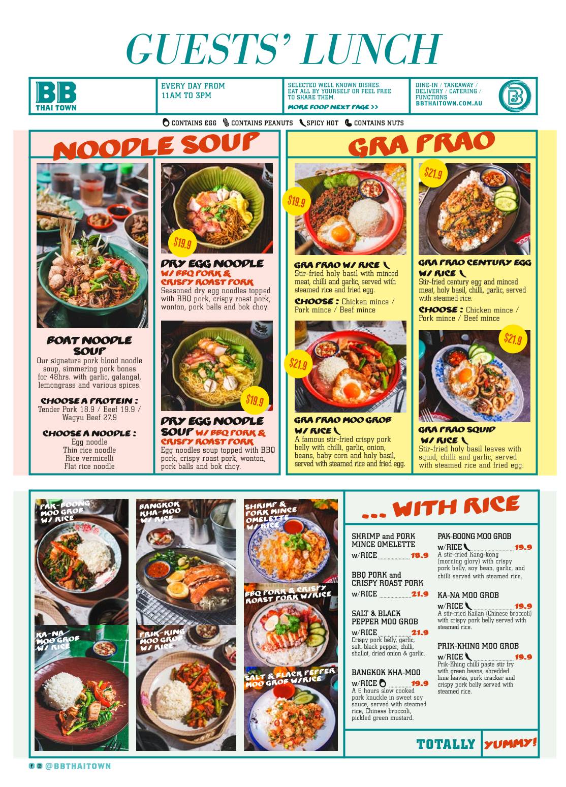 Menu at BB Thai Town restaurant, Adelaide