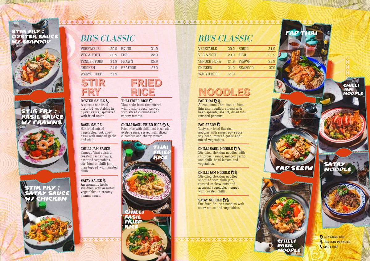 Menu at BB Thai Town restaurant, Adelaide