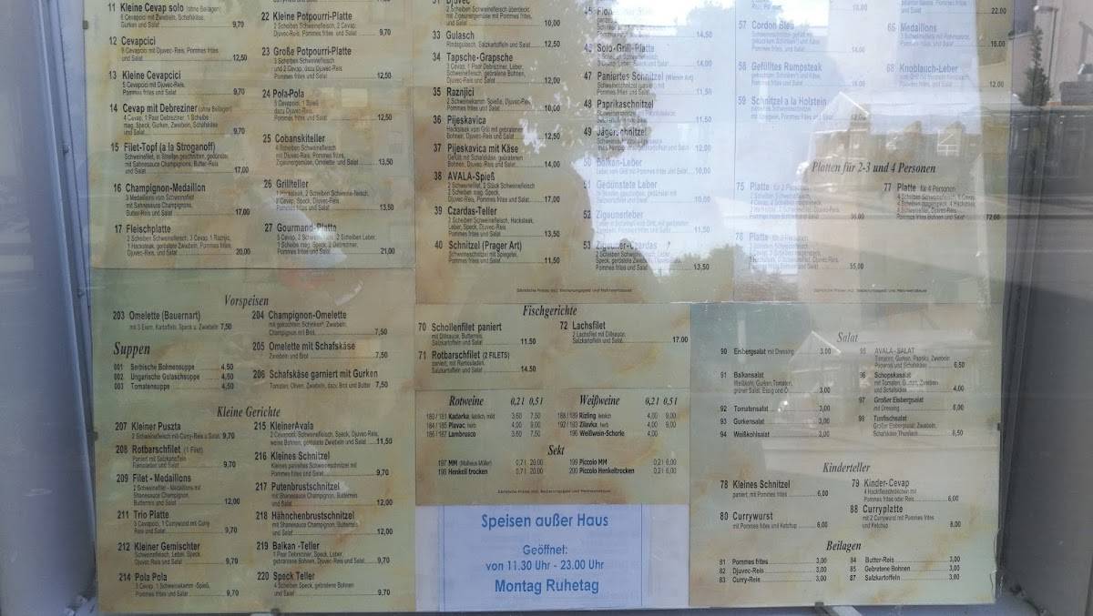Speisekarte von Avala-Grill BBQ, Berlin