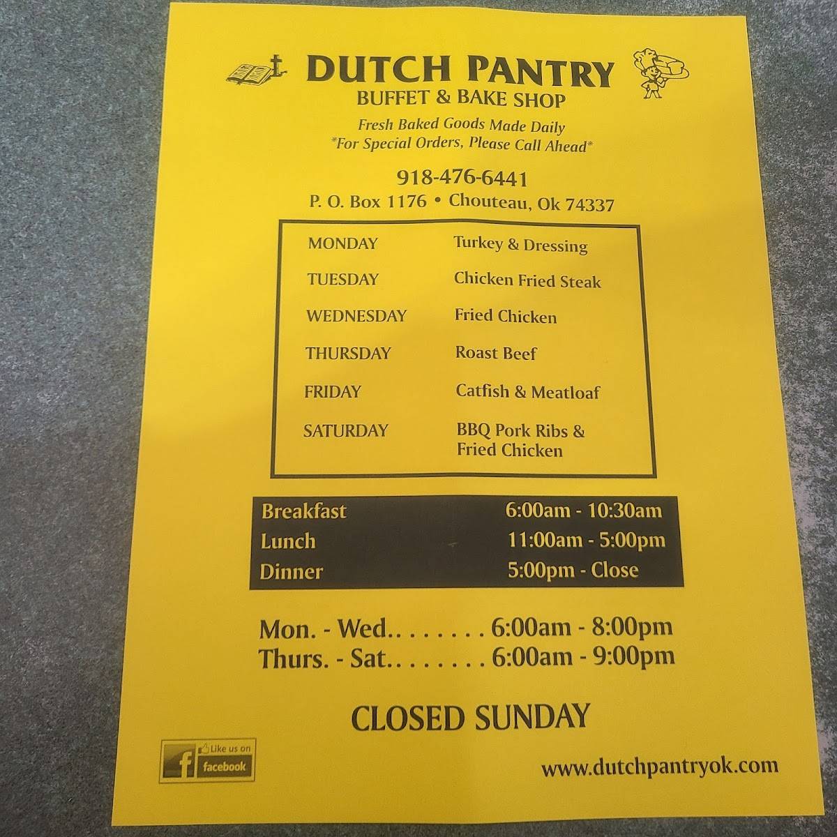 Menu at Dutch Pantry BBQ, Chouteau, 10 W Main St