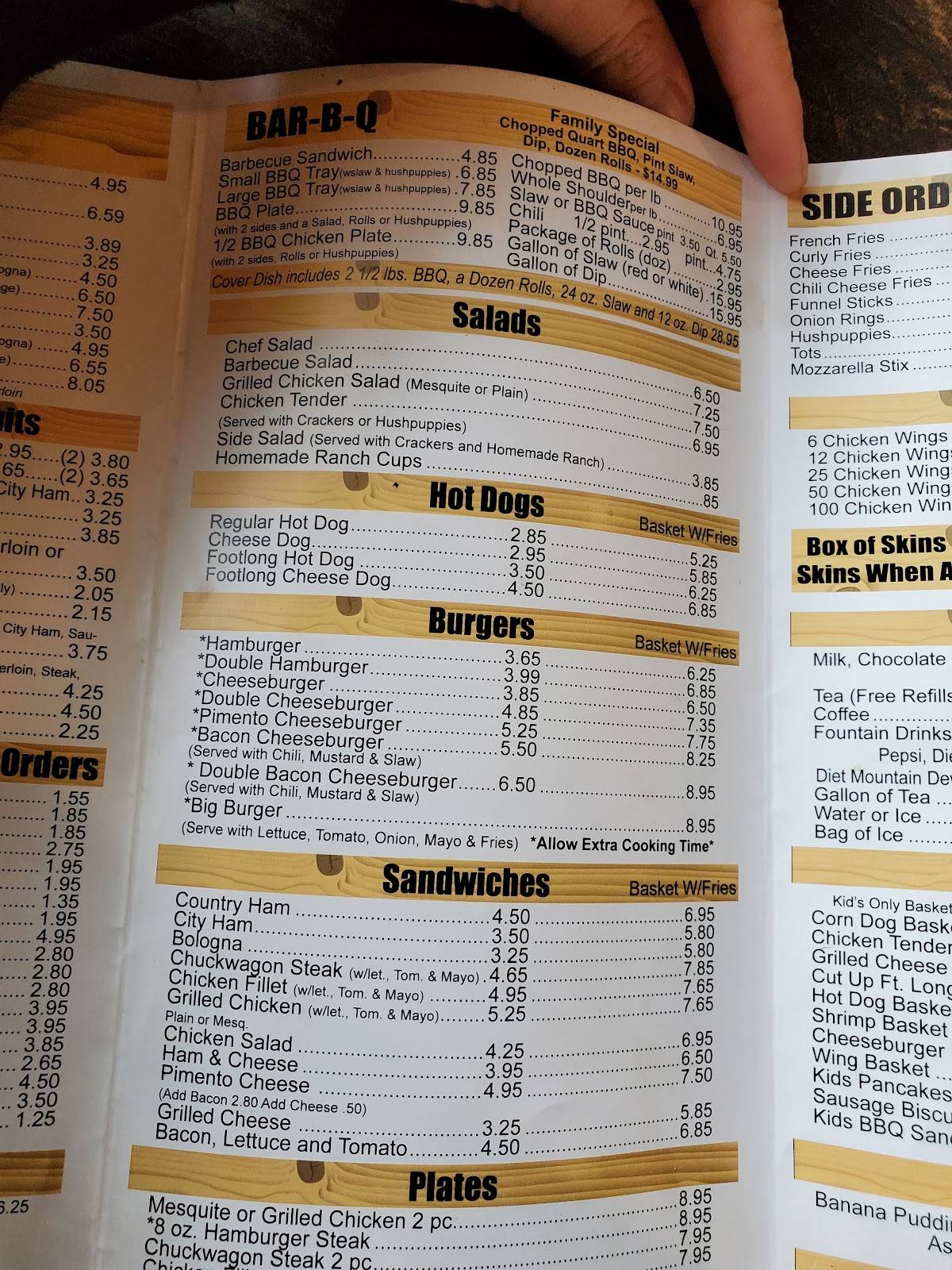 Menu at Hendrix Barbecue, Spencer, 615 Salisbury Ave