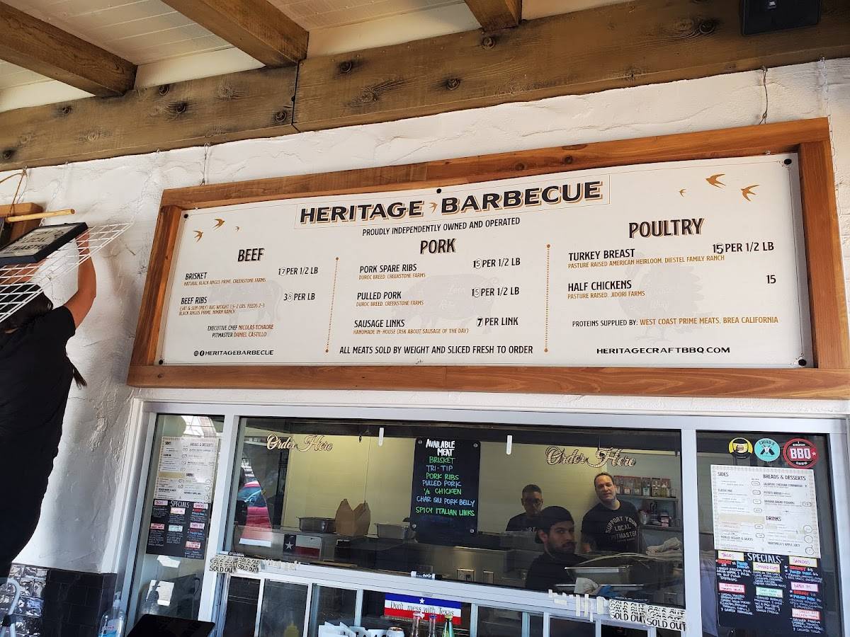 Menu at Heritage Barbecue, San Juan Capistrano