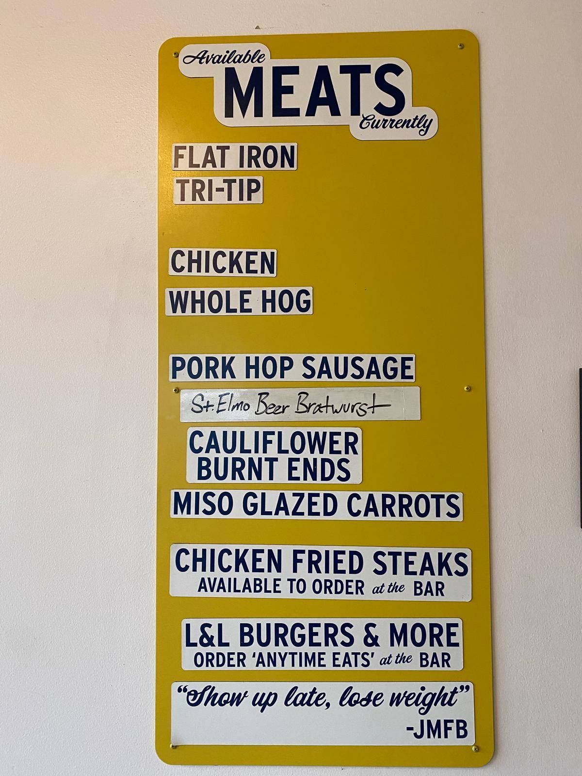 Menu at Leroy and Lewis Barbecue, Austin