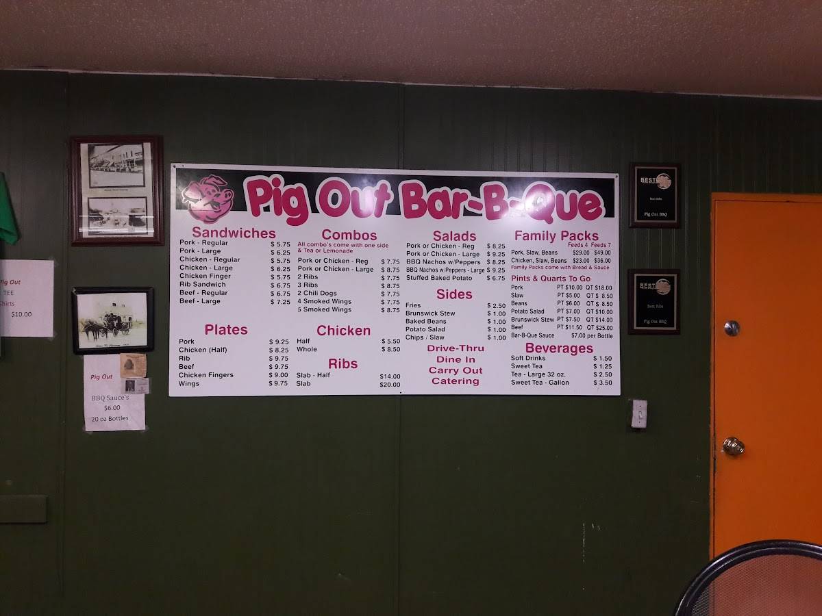Menu at Pig Out BBQ, Dothan, Reeves St