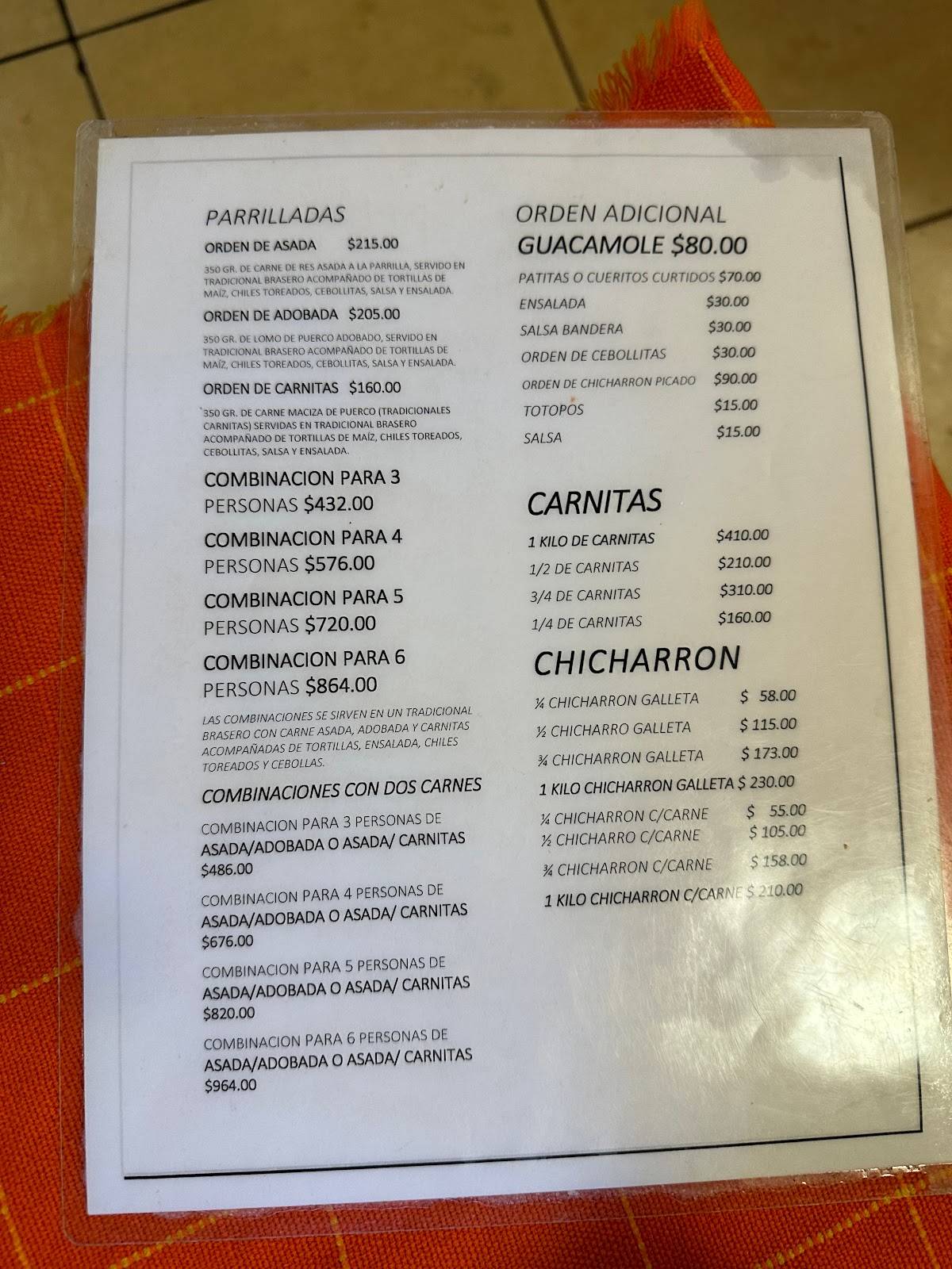 Menu at Restaurant El Túle, Nogales