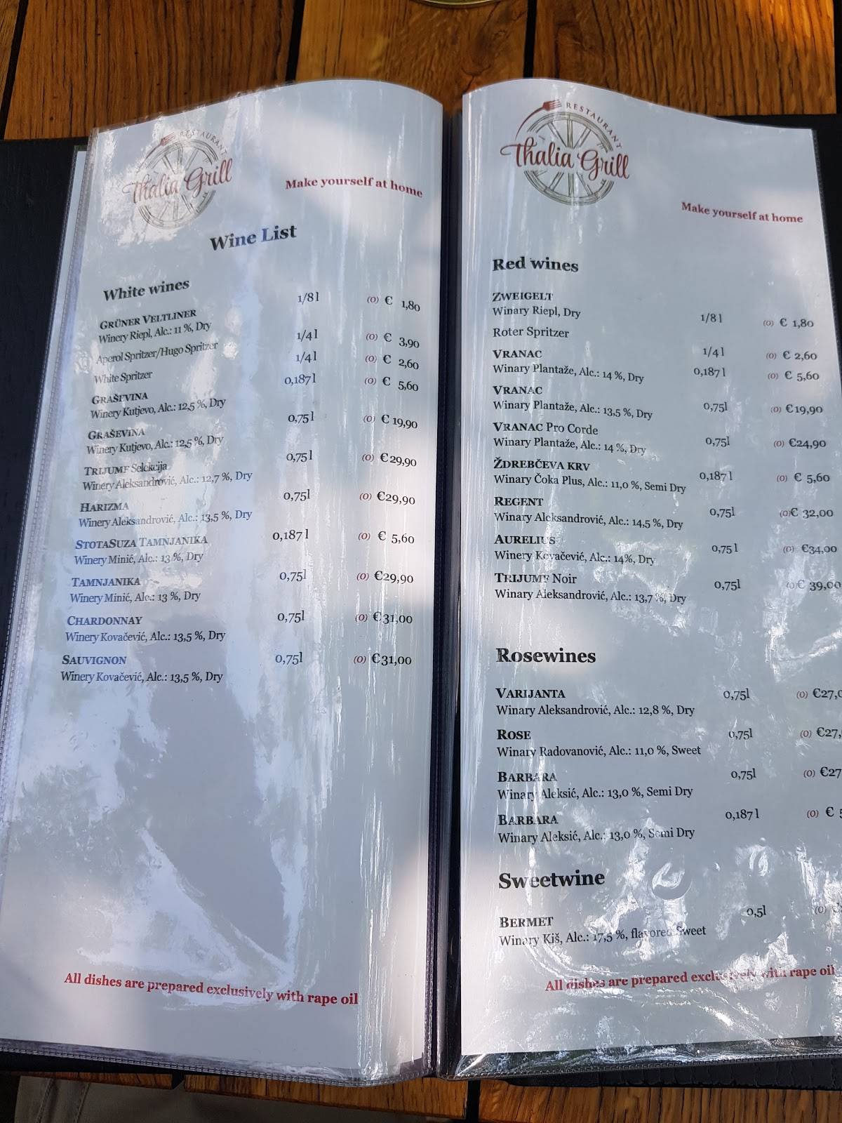 Speisekarte von Restaurant Thalia Grill, Wien