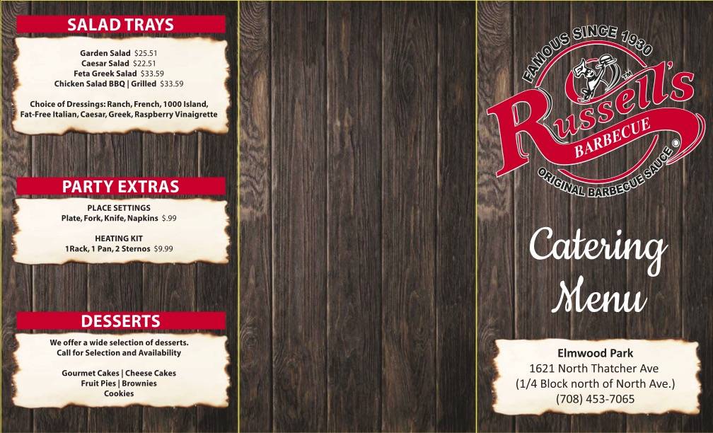 Menu at Russell's Barbecue, Elmwood Park, N Thatcher Ave