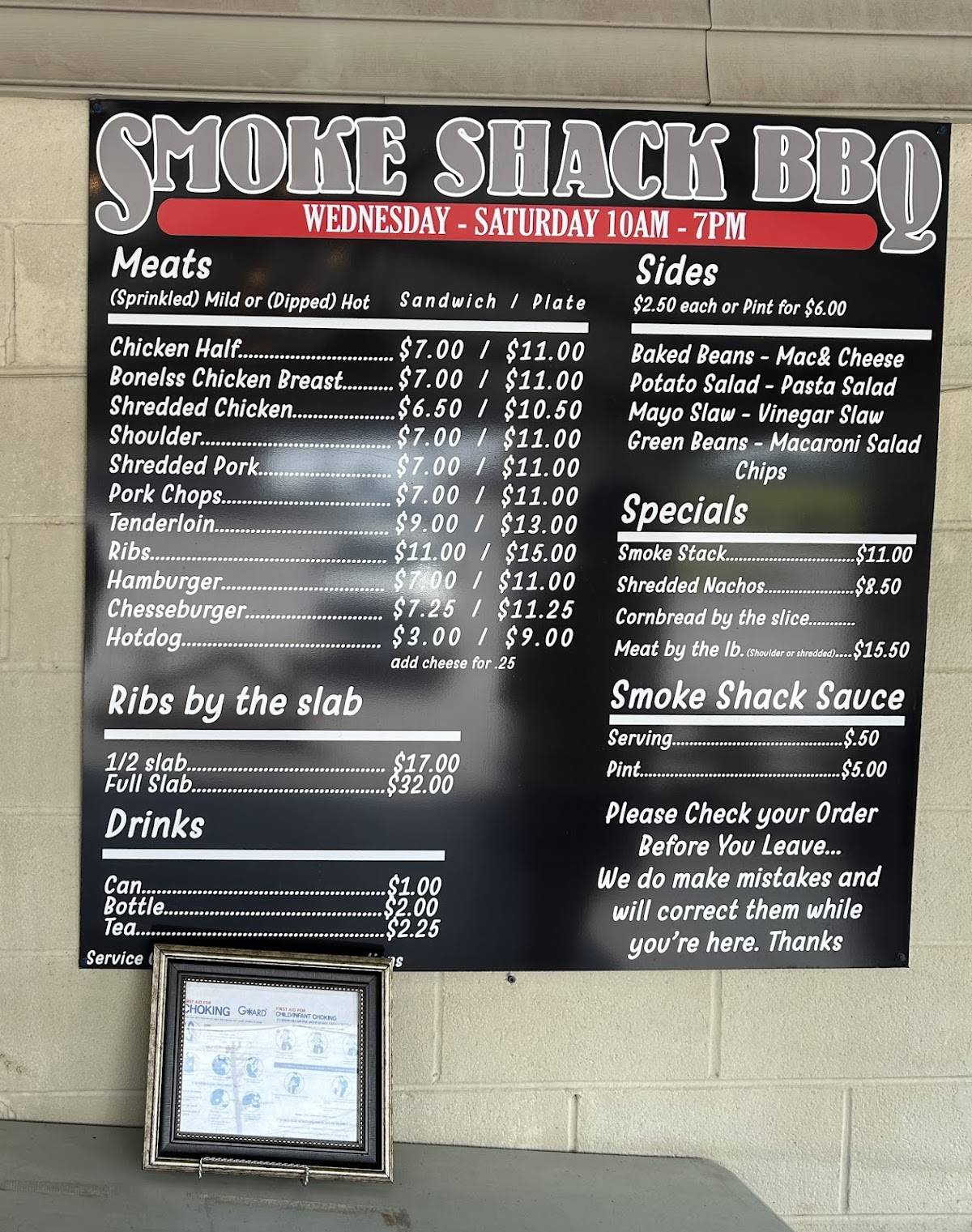 Menu at Smoke Shack BBQ, Scottsville