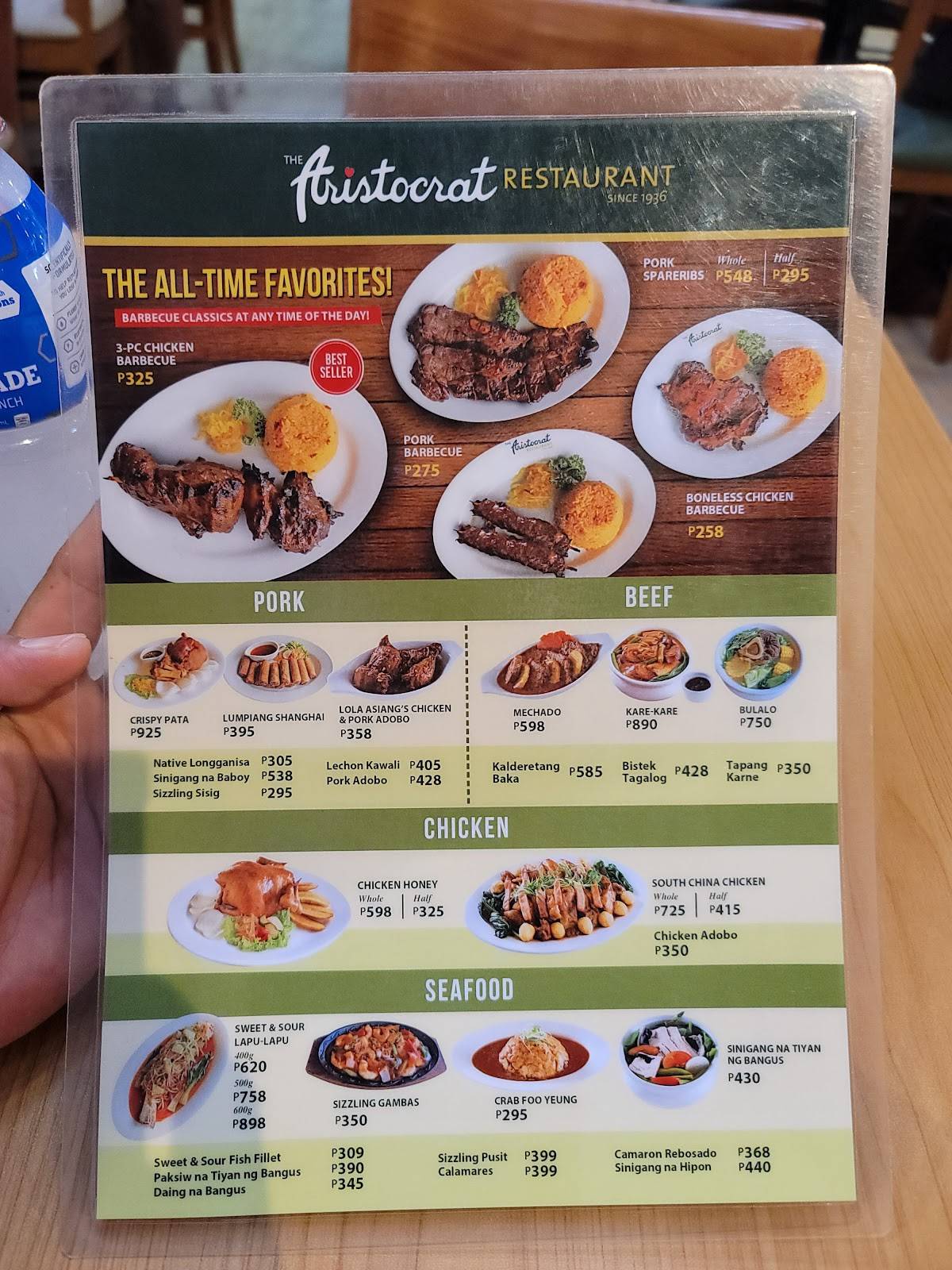Menu at The Aristocrat Restaurant, Manila, 1004 San Andres St