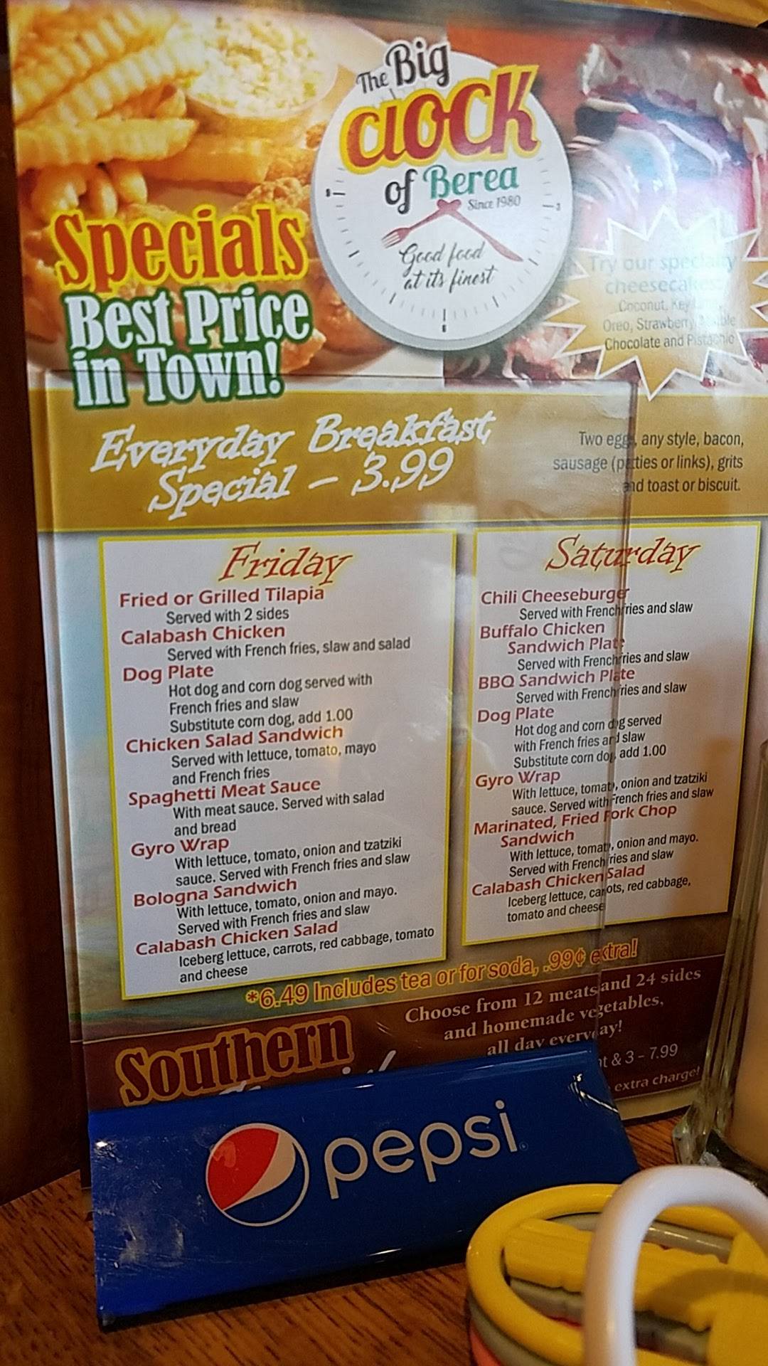 Menu at The Big Clock of Berea BBQ, Greenville