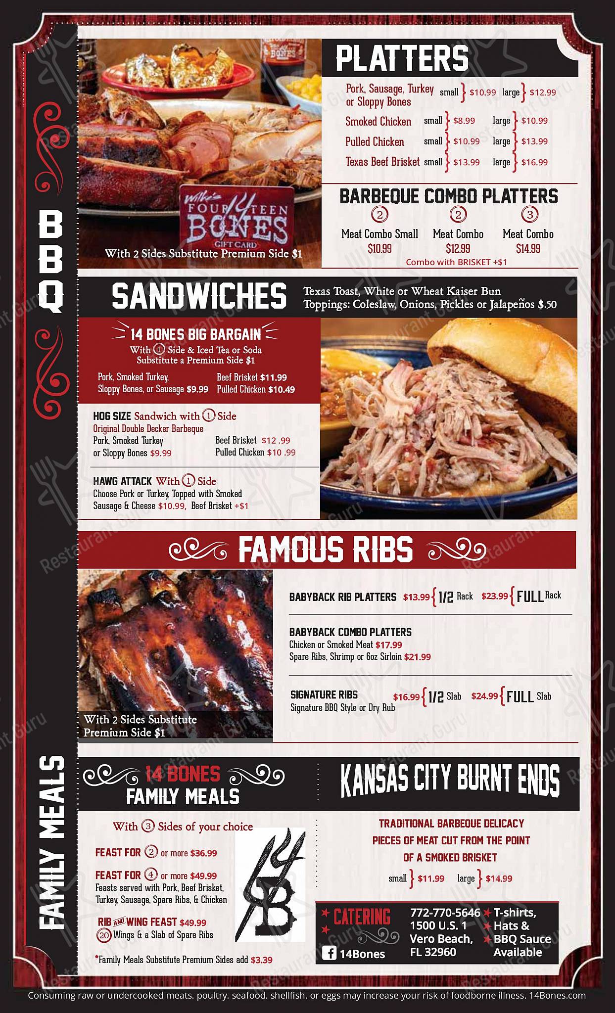 Menu at Wilke's 14 Bones BBQ, Vero Beach