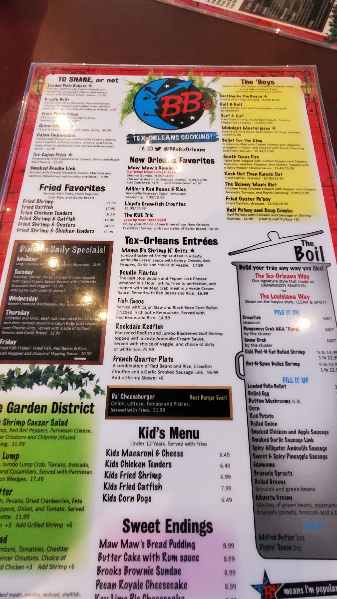 Menu at BB's Tex-Orleans restaurant, Katy, 406 W Grand Pkwy S #400