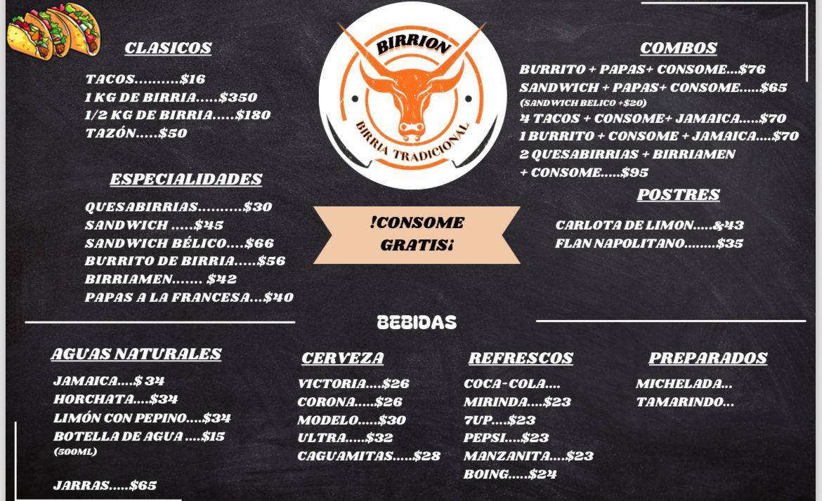 Carta del restaurante BIRRION, Birria tradicional, Córdoba
