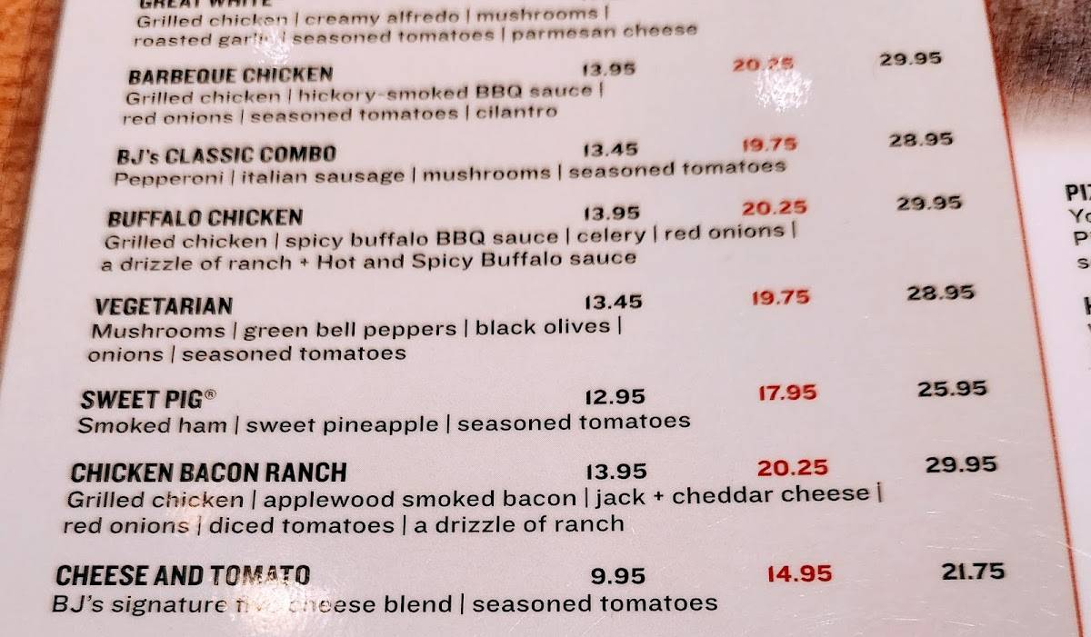 Menu at BJ's Restaurant & Brewhouse, Livonia