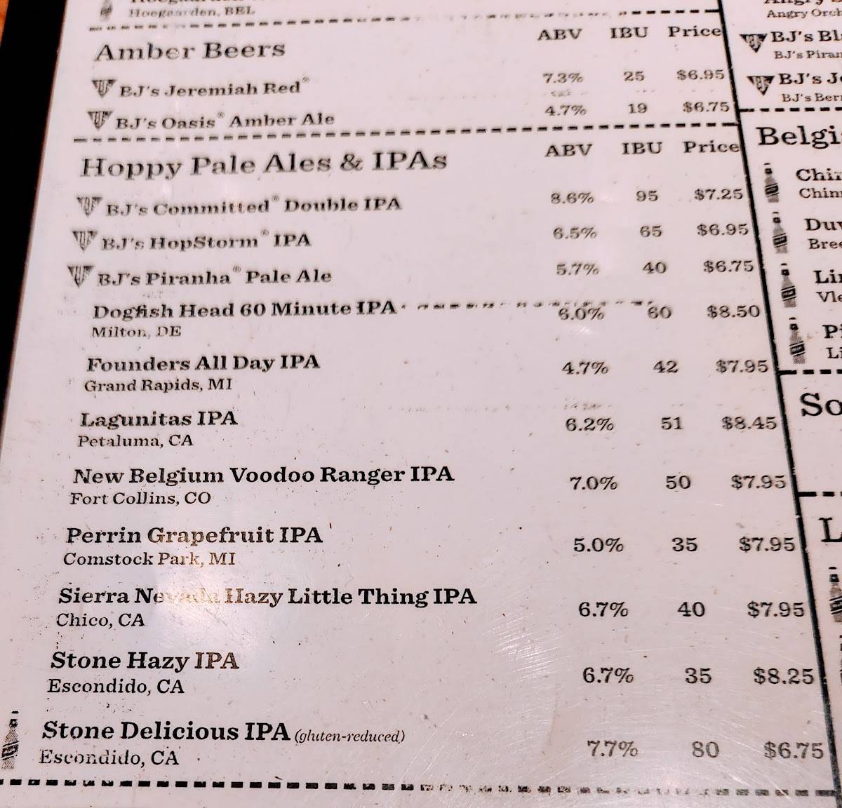 Menu at BJ's Restaurant & Brewhouse, Livonia