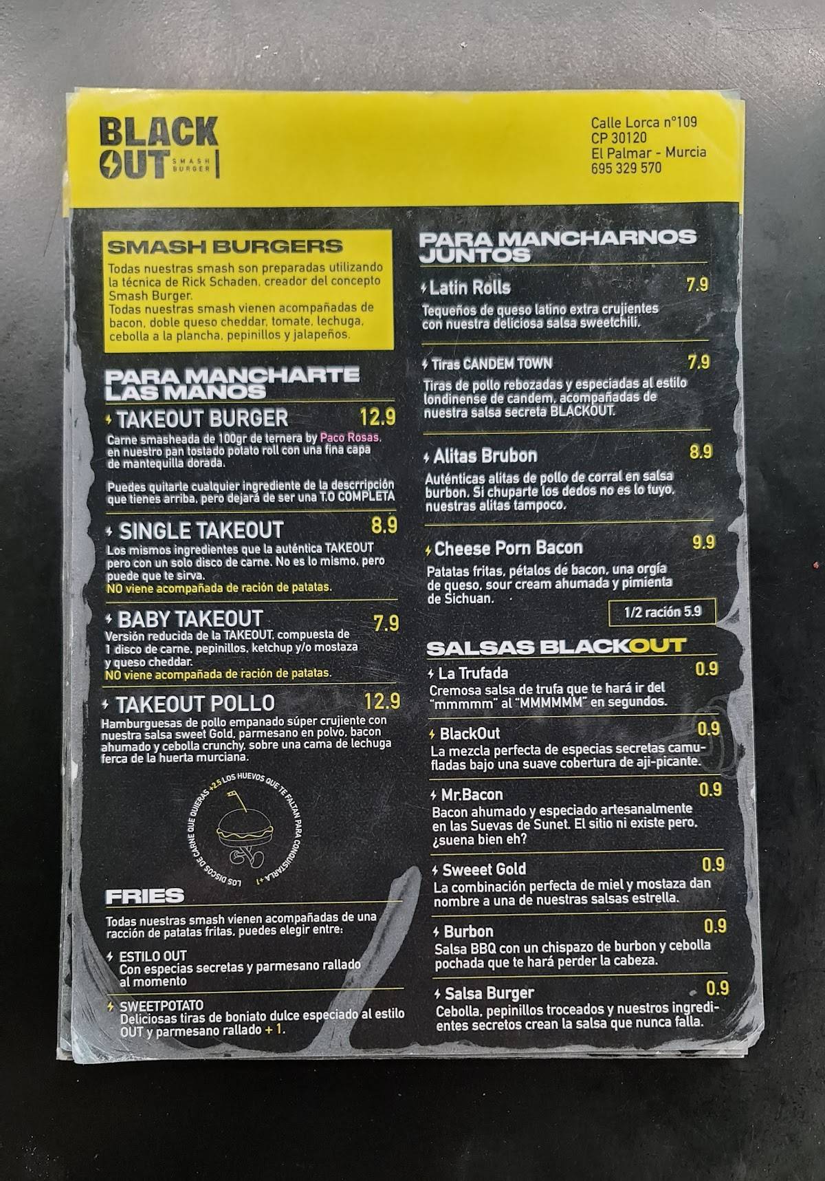 Carta del restaurante BLACKOUT SMASH BURGER, Murcia