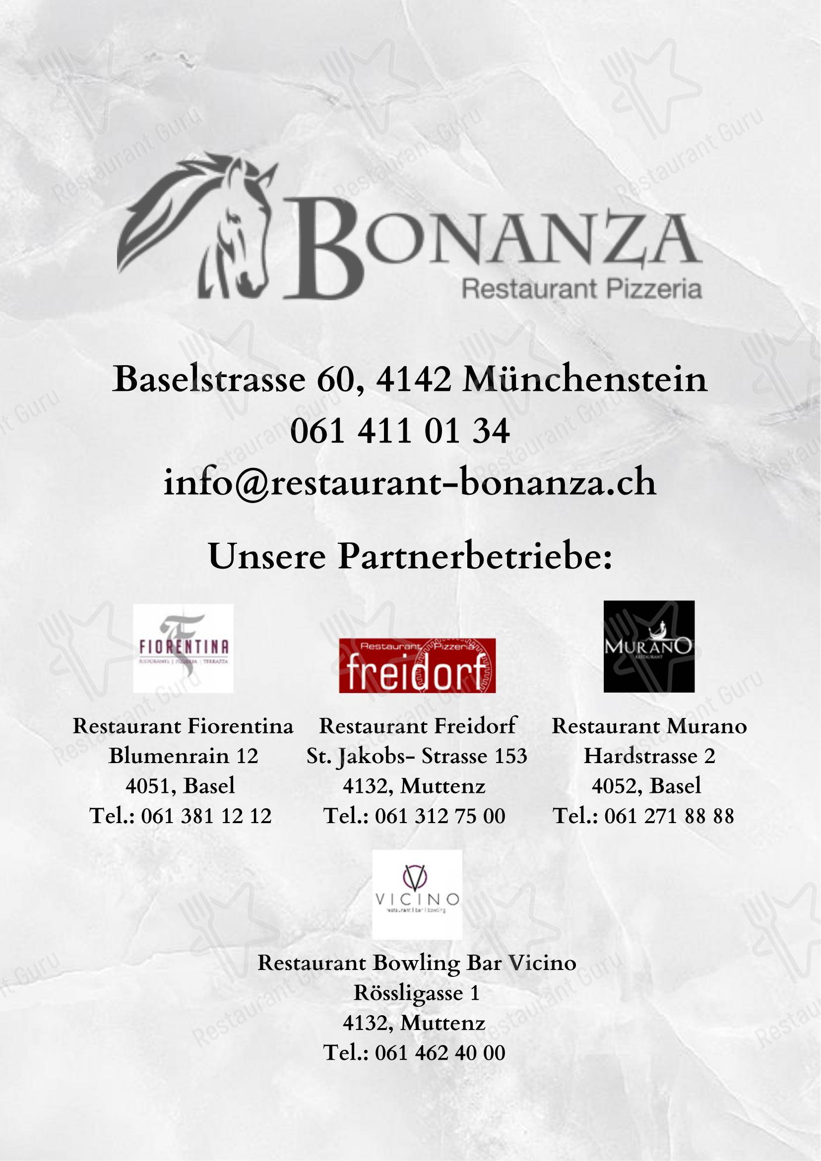 Speisekarte von BONANZA Münchenstein Restaurant Pizzeria, Münchenstein