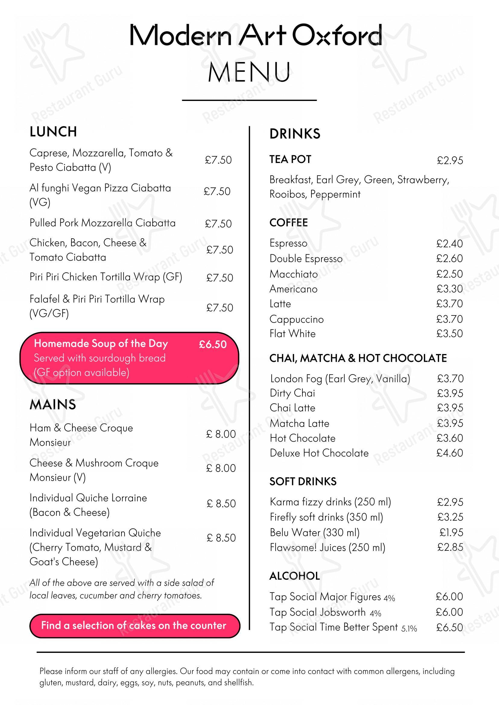 Carta del café BRICK @ Modern Art Oxford, Oxford
