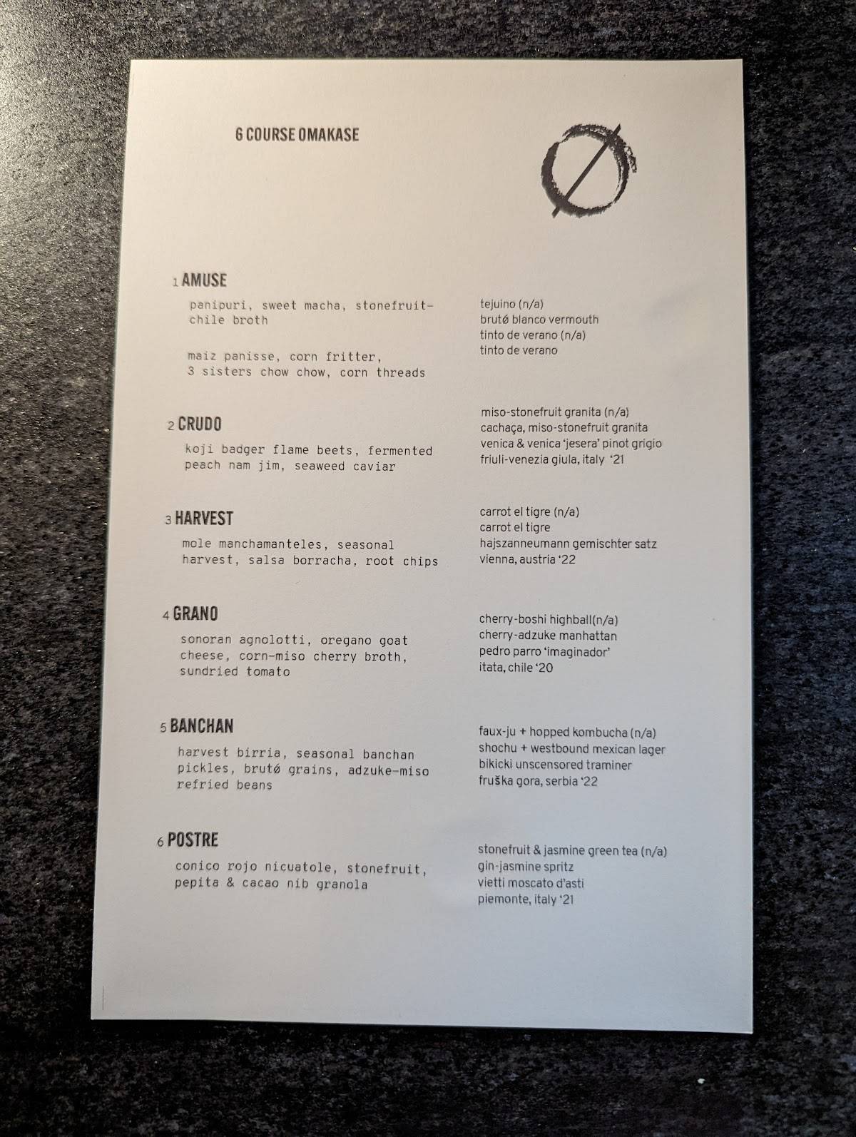 Menu at BRUTO cafe, Denver