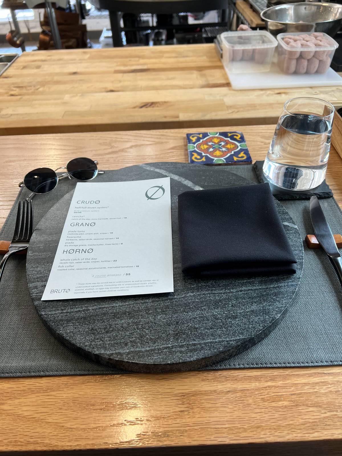Menu at BRUTO cafe, Denver