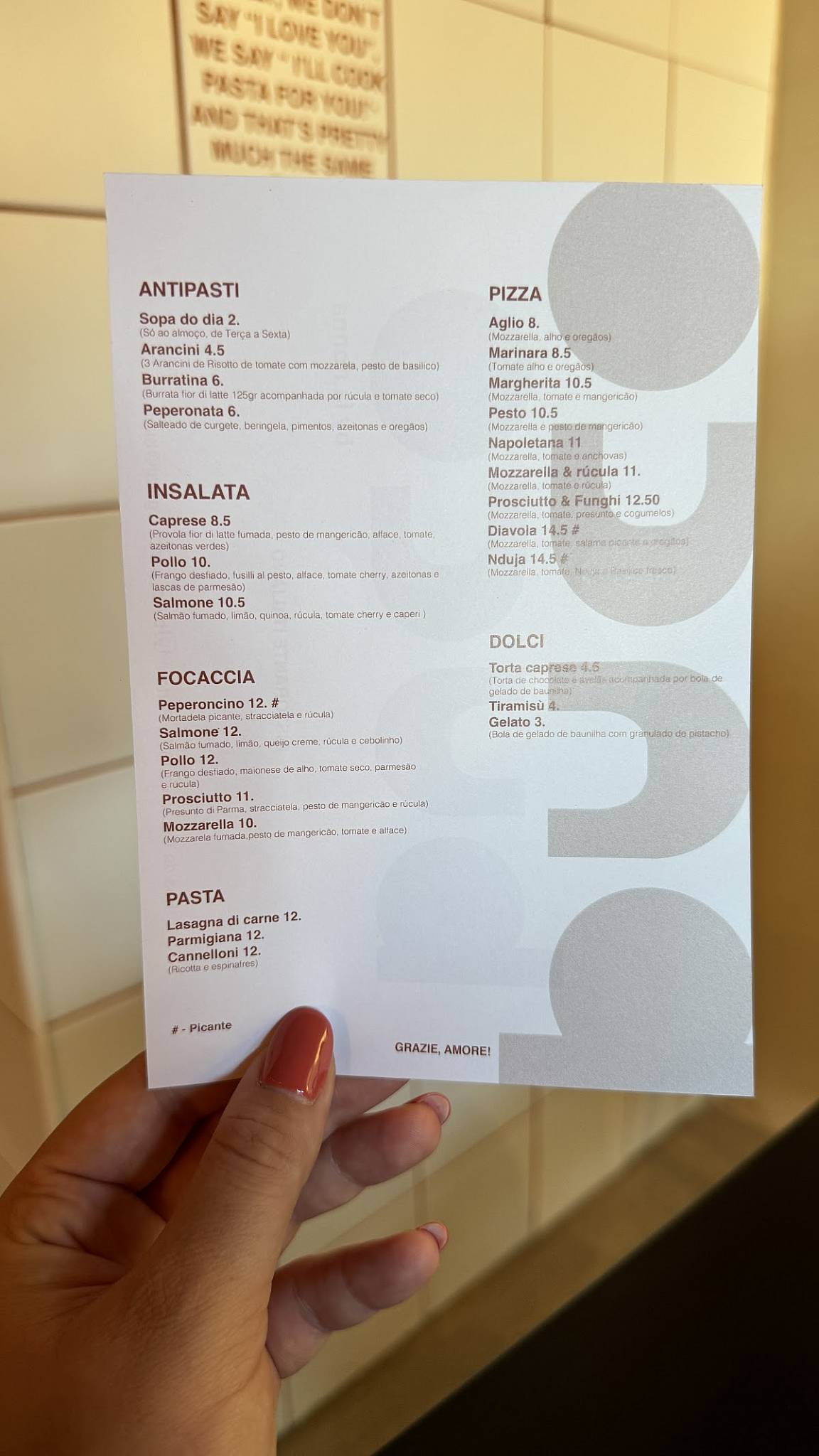 Menu at BUCO restaurant, Porto