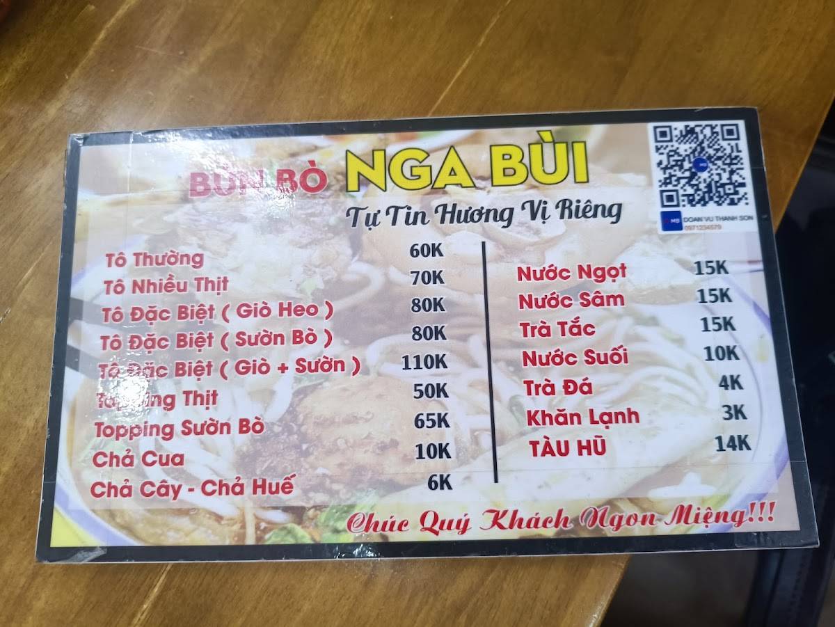 Menu at Nga Bui Beef Noodle restaurant, Ho Chi Minh City