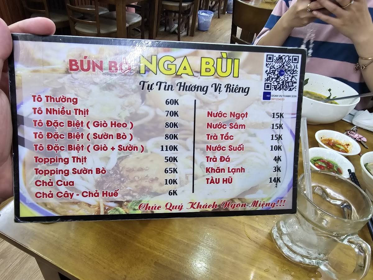 Menu at Nga Bui Beef Noodle restaurant, Ho Chi Minh City