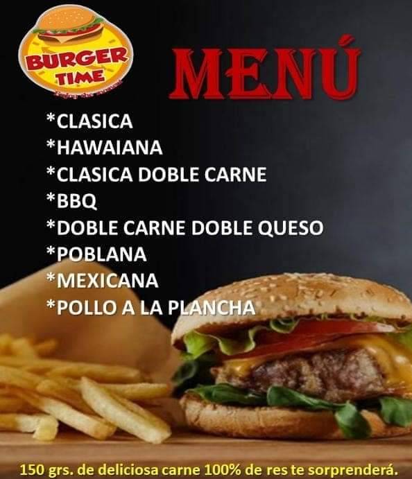 Menu at BURGER TIME restaurant, San José del Cabo