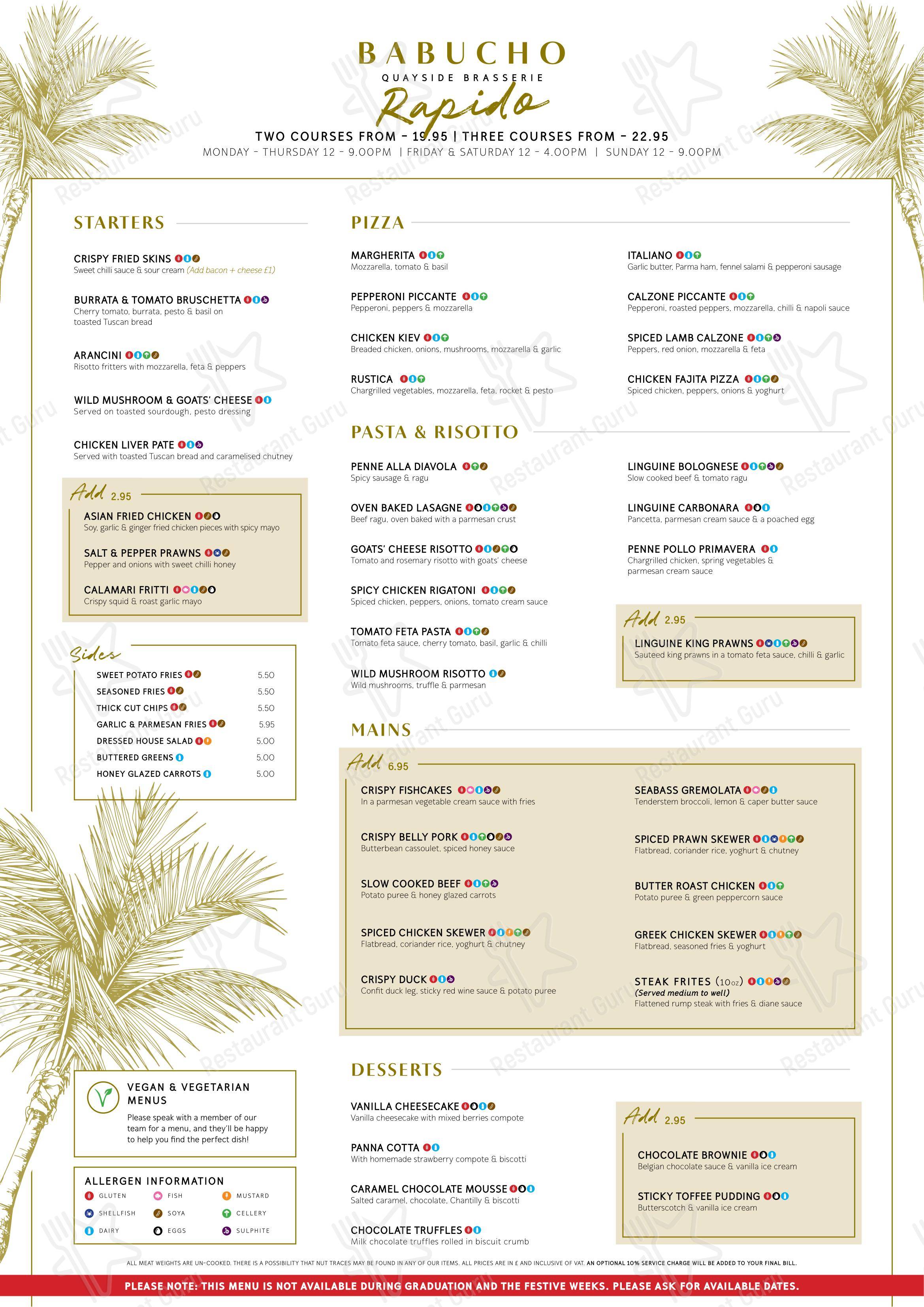 Menu at Babucho Quayside restaurant, Newcastle upon Tyne, Lower