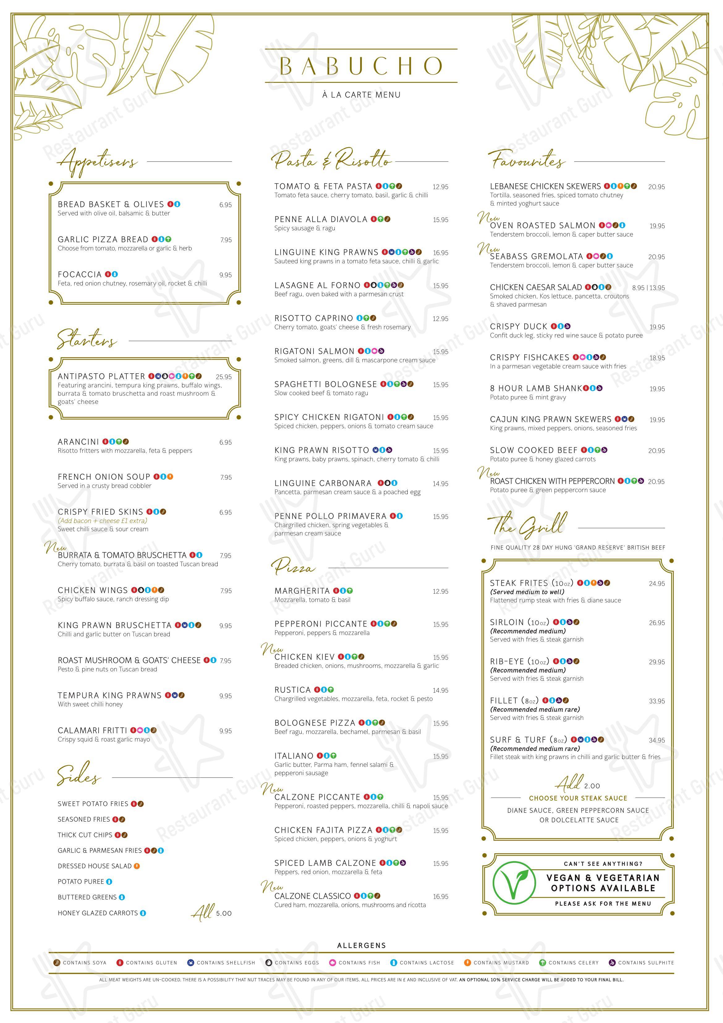 Menu at Babucho Quayside restaurant, Newcastle upon Tyne, Lower