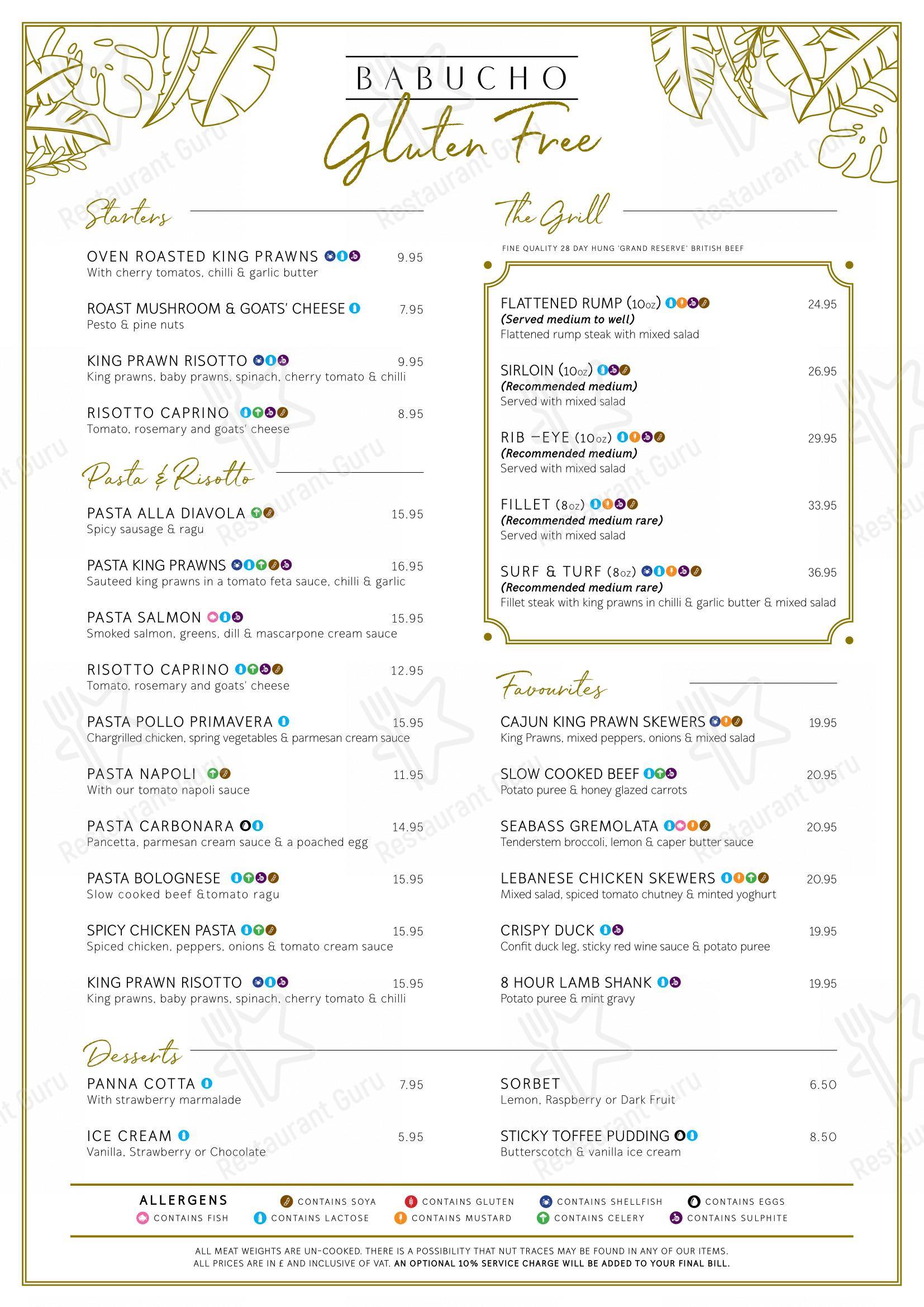Menu at Babucho Quayside restaurant, Newcastle upon Tyne, Lower