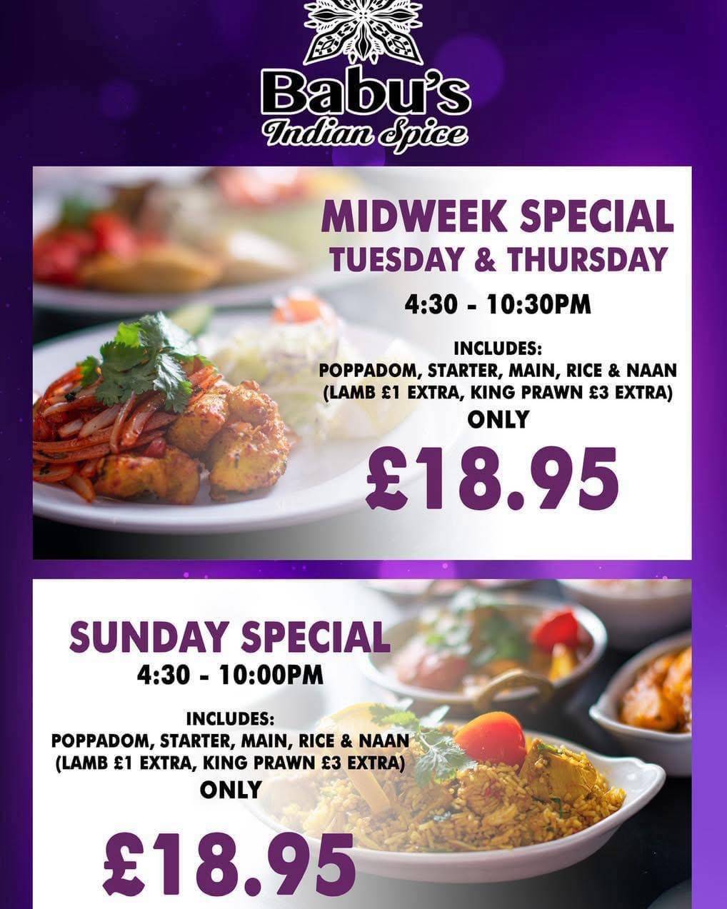 Menu at Babu's Indian Spice restaurant, Gilford
