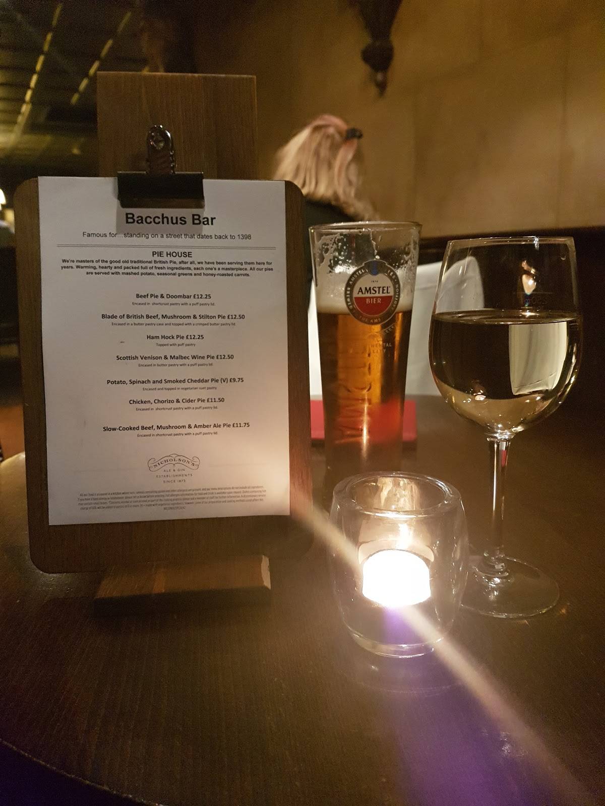 Menu at Bacchus Bar, Birmingham