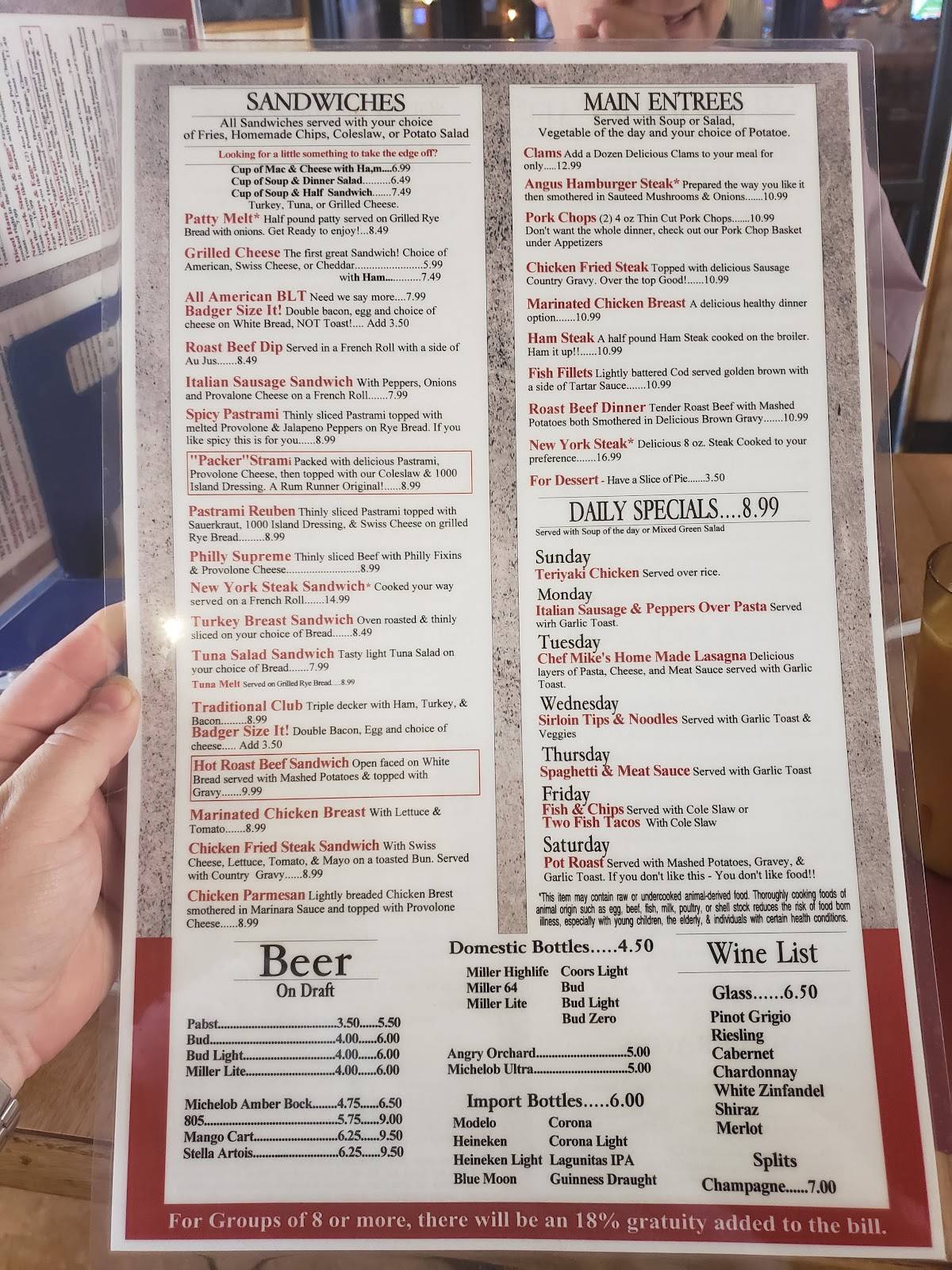 Menu at Badger Cafe, Las Vegas